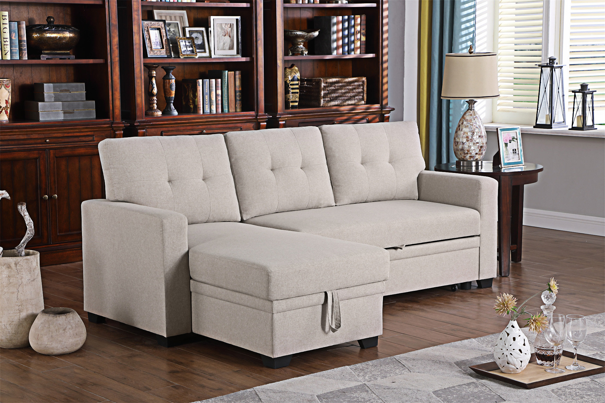 Latitude Run® Upholstered Pull Out Sectional Sofa With Chaise | Wayfair