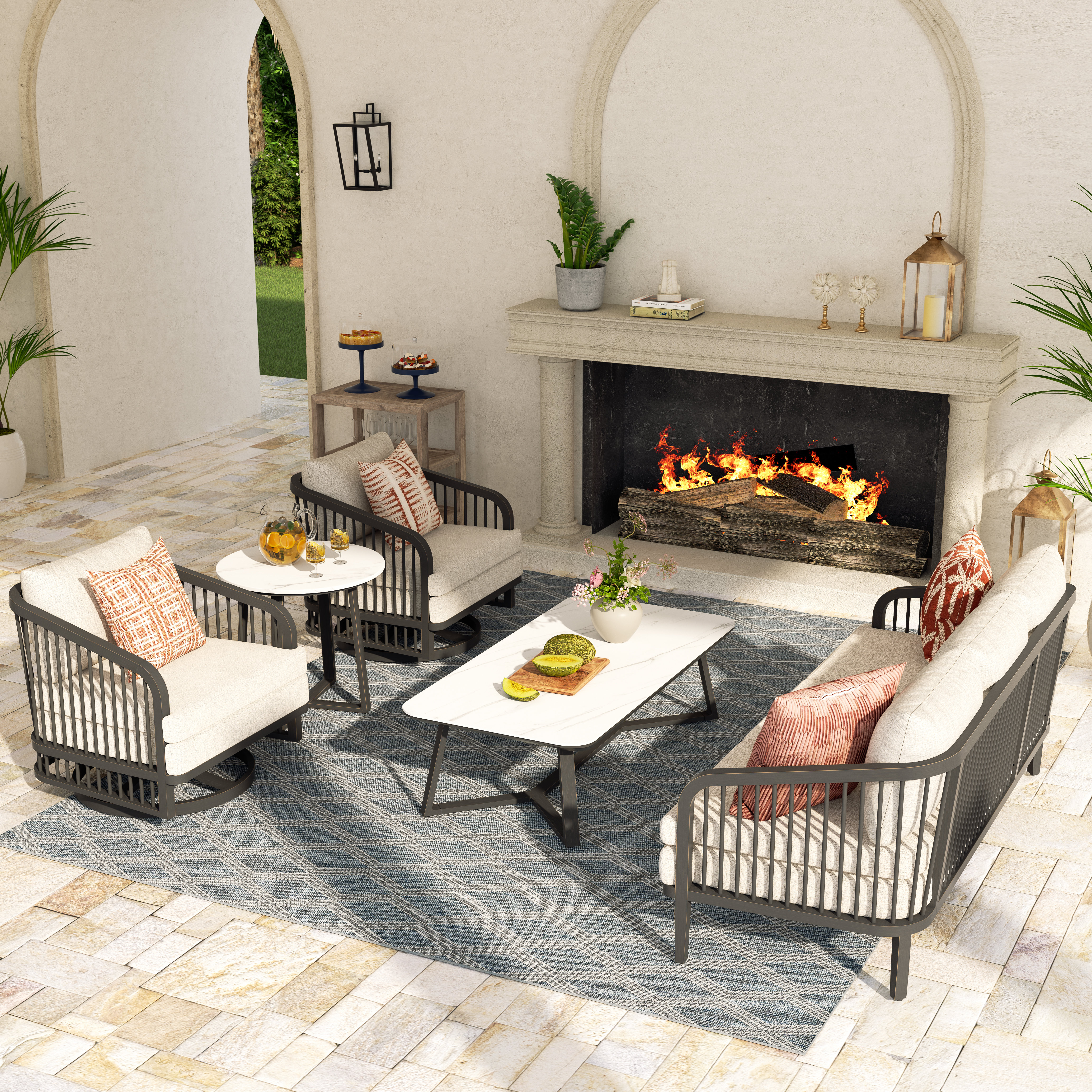 Latitude Run® Patio Aluminum 5 Person Swivel Conversation Set With ...