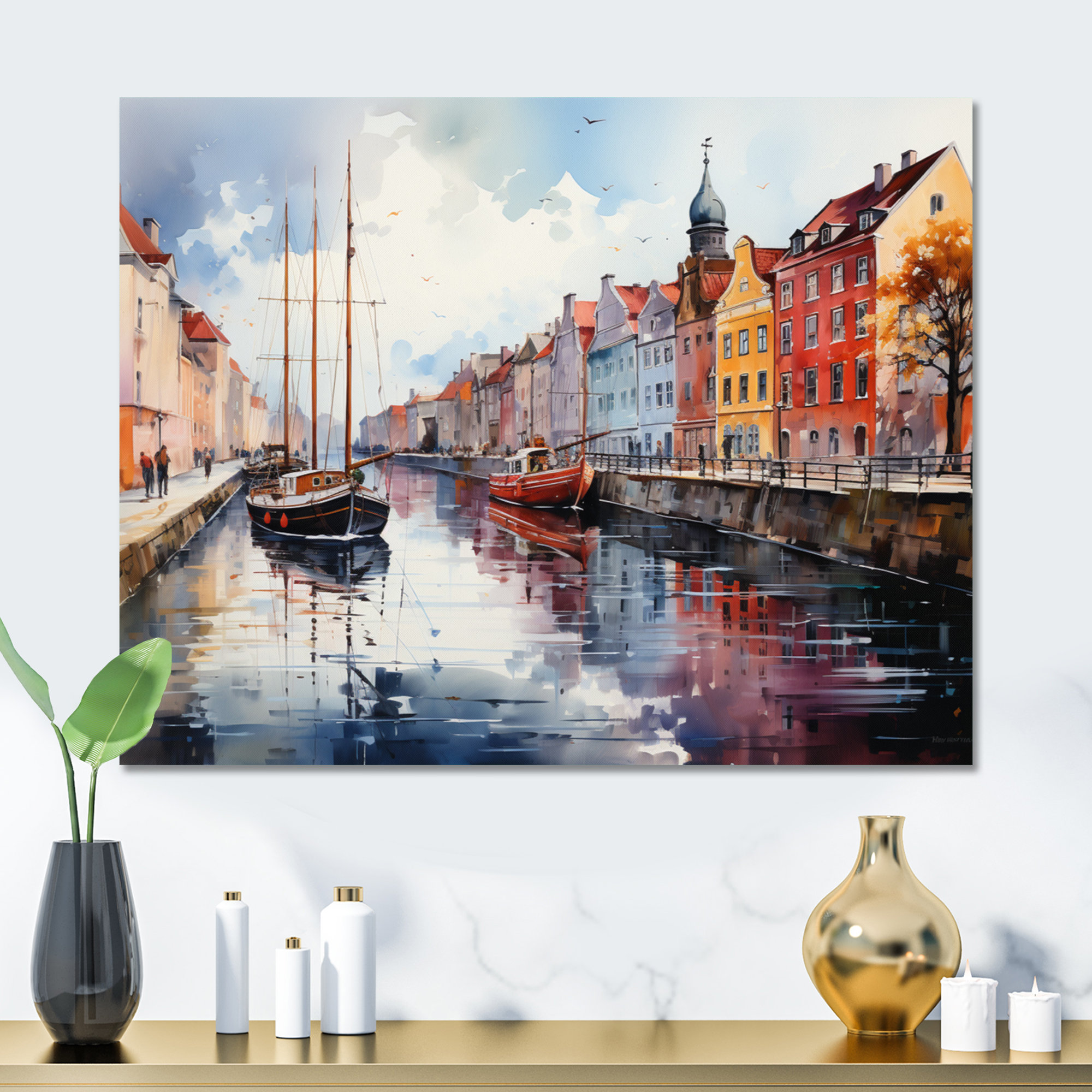 Latitude Run® Denmark Canal Promenade I - Cityscapes Metal Wall Art ...