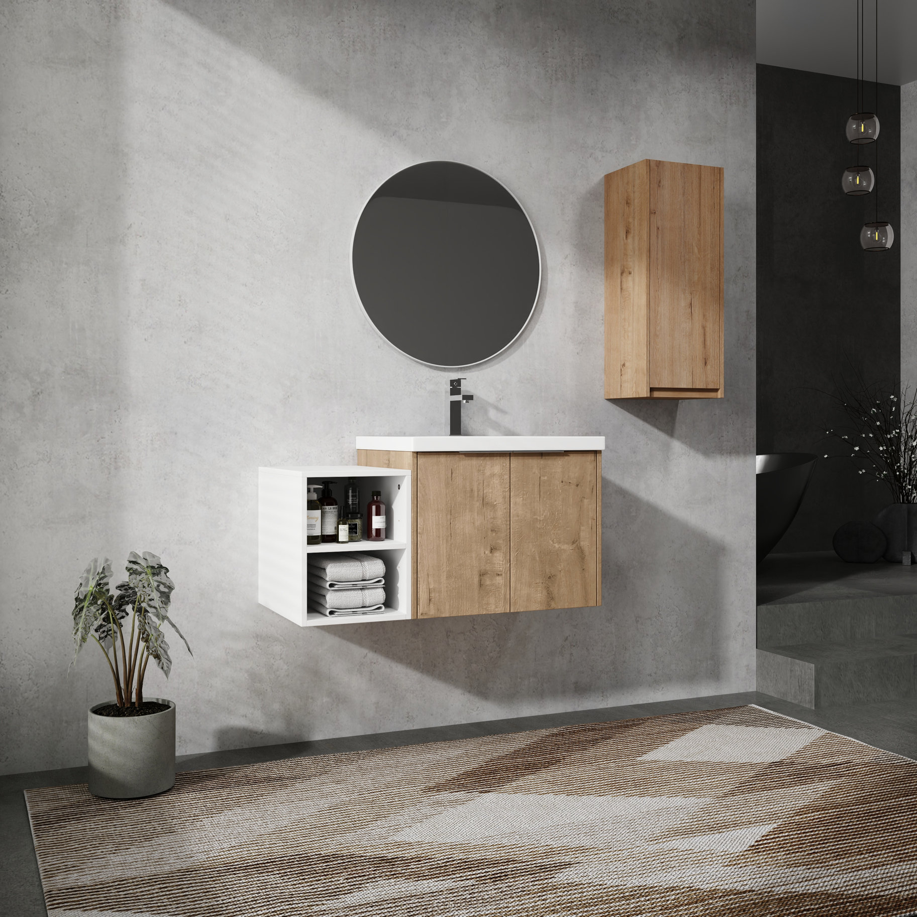 Ebern Designs 42" Modern Bathroom Vanity With Sink And Side Cabinet ...