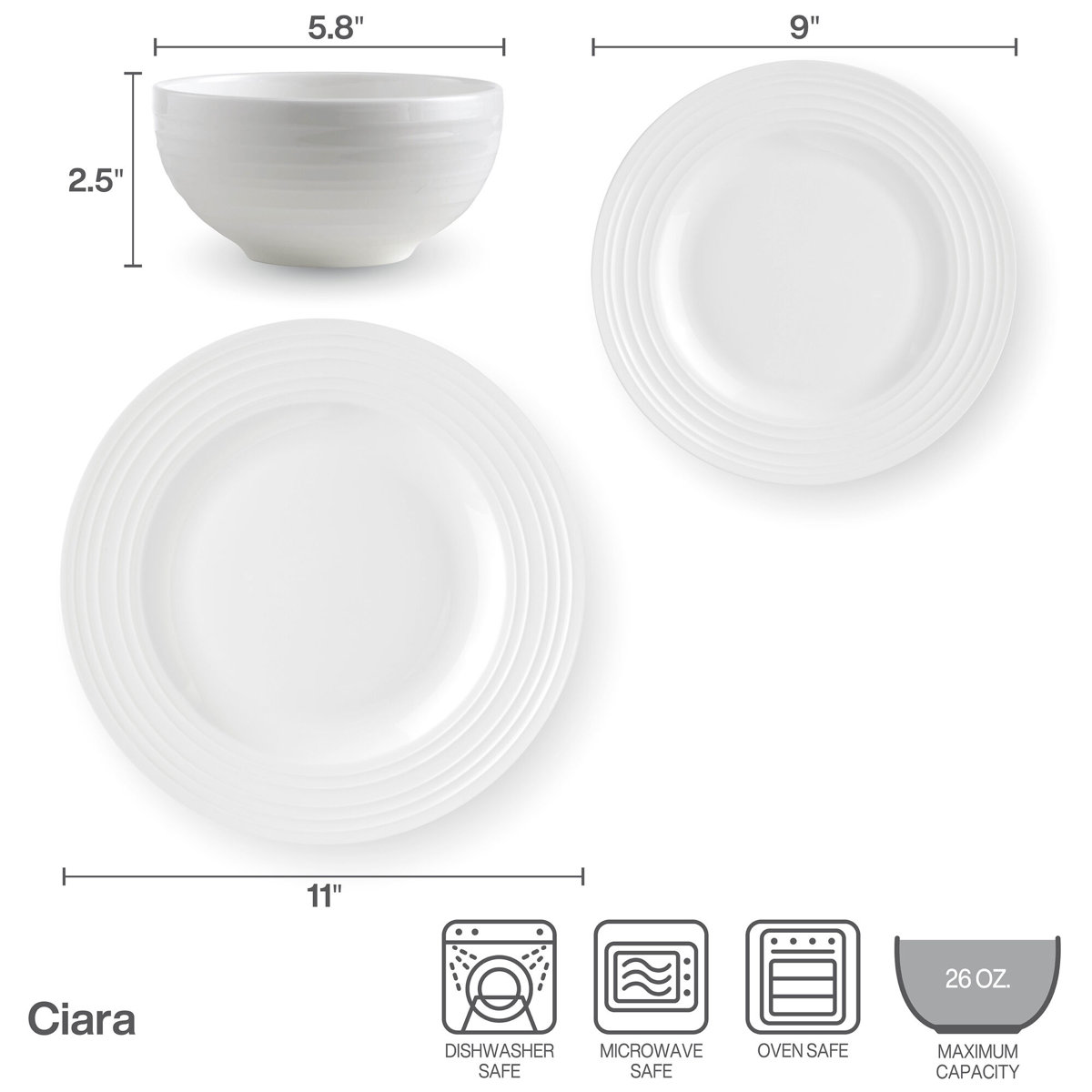 Mikasa Ciara 12-Piece Lightweight Chip-Resistant Bone China Dinnerware ...