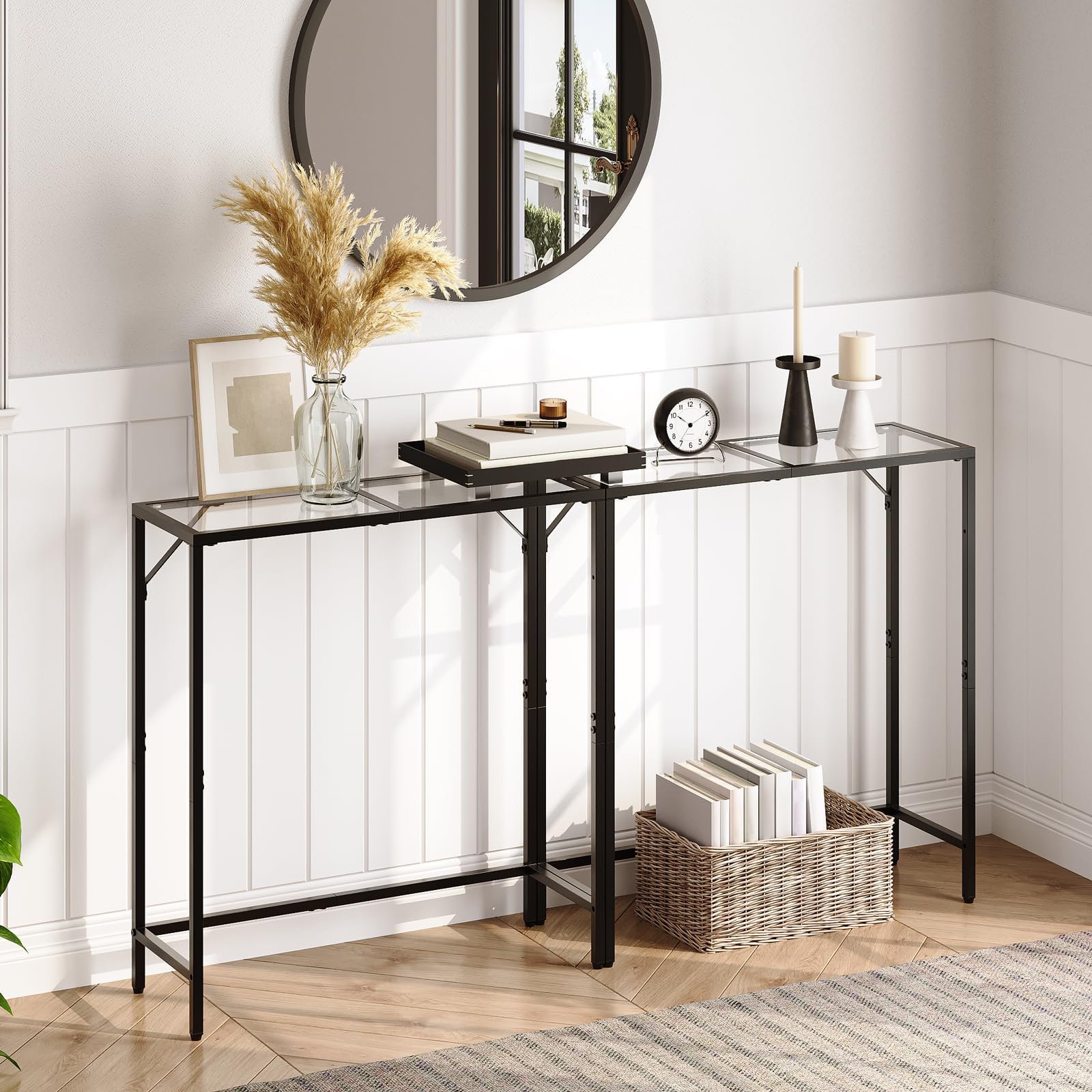 Ebern Designs Black Iron Console Table With Tempered Glass Top ...