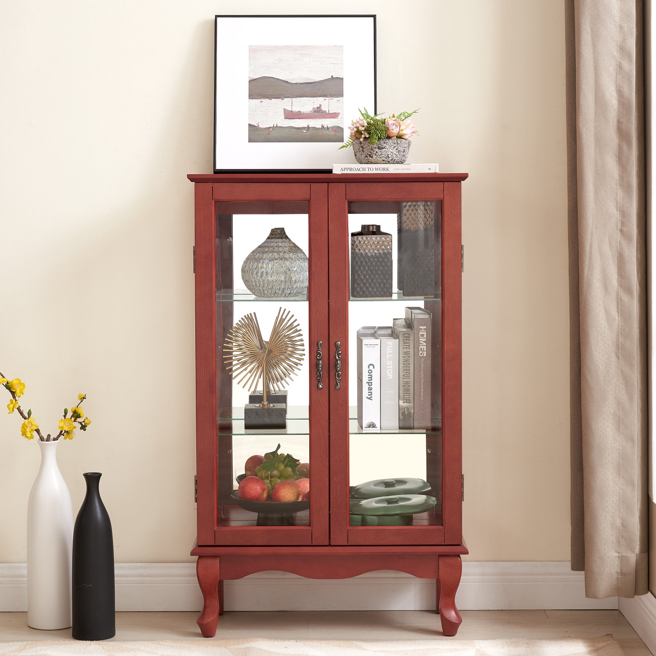 Charlton Home® 2 Doors Curio Cabinet With Tempered Glass Doors, Curio ...