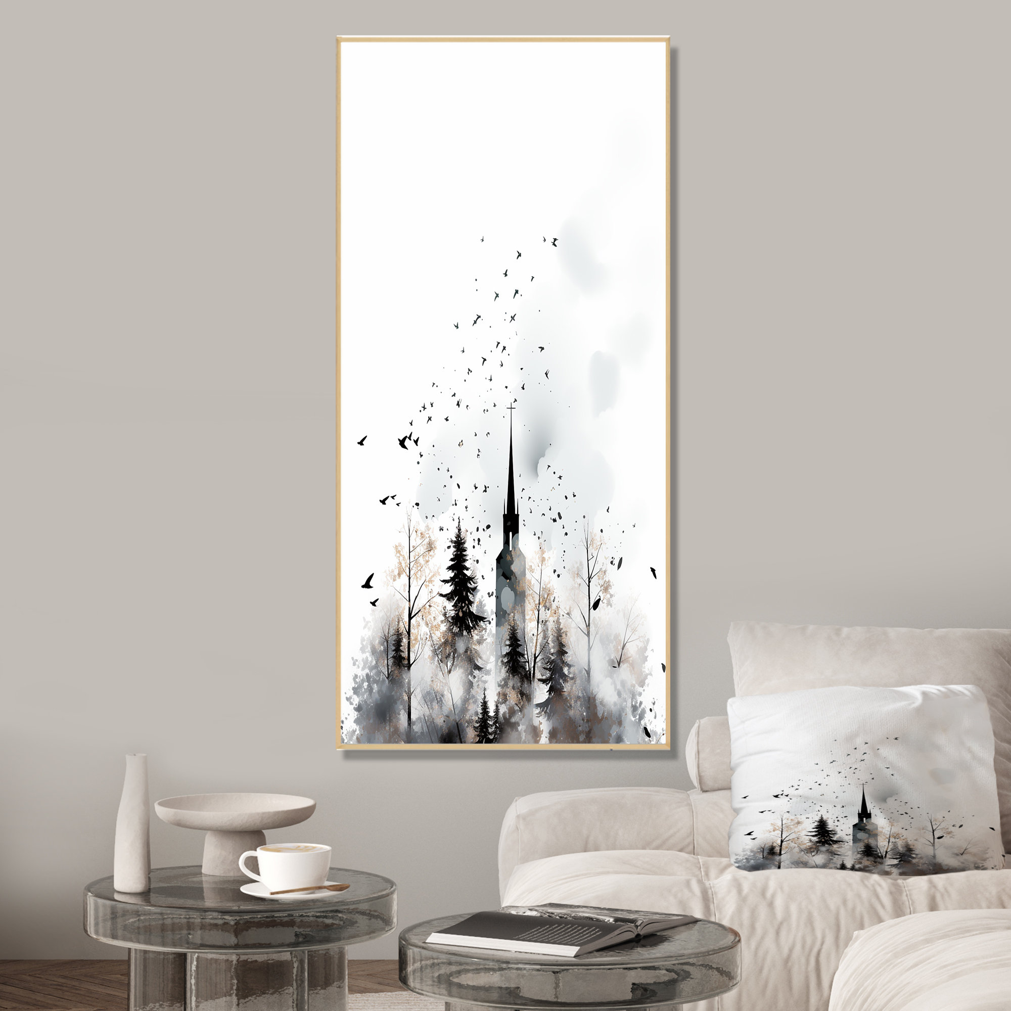 Lark Manor™ Minimalist Grey Church Landscape - Church Wall Art | Wayfair