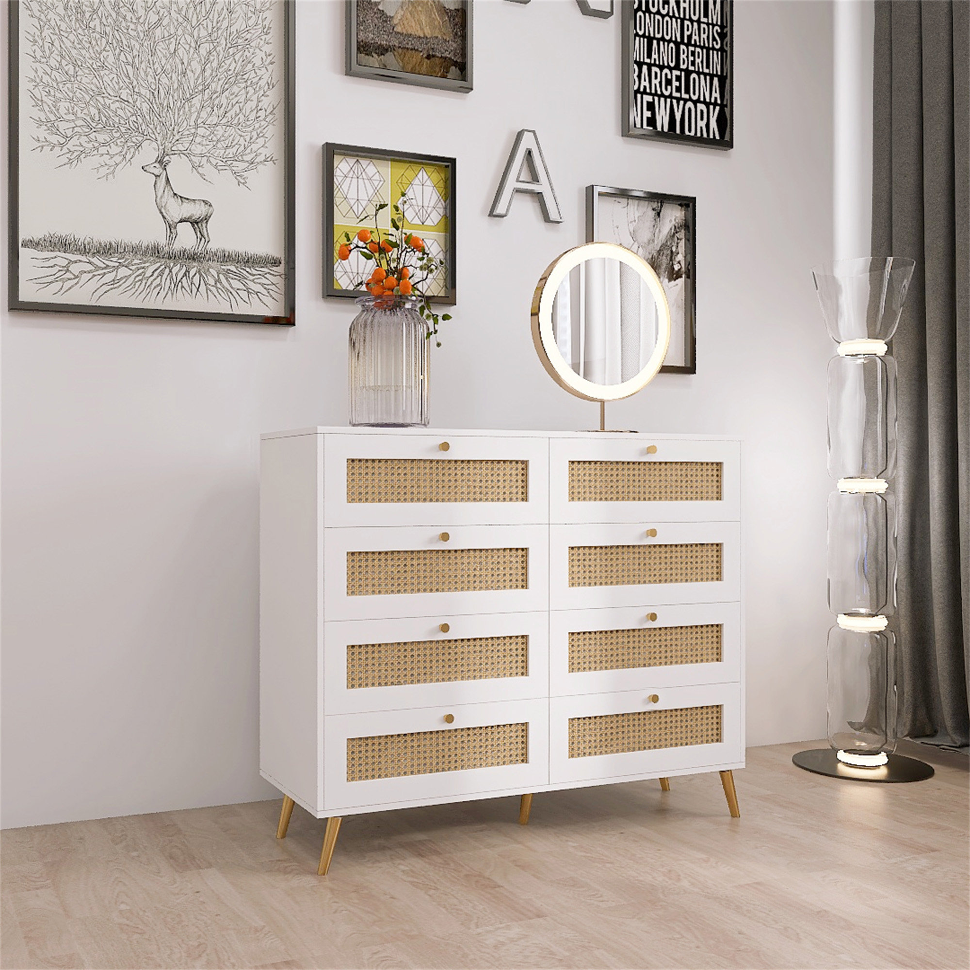 Bayou Breeze Colour 8 Drawers Chest Of Drawers With Rattan Drawer Face ...