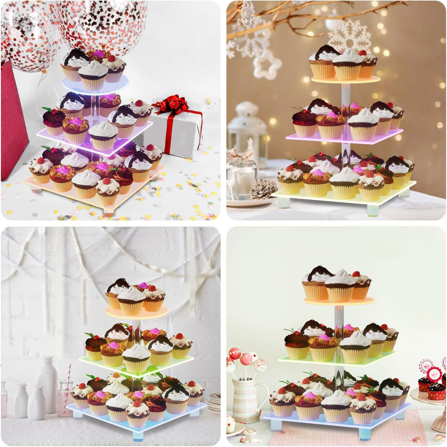 DOFLIC 3 Tier Rechargeable LED Dessert Display Stand Cupcake Tower ...