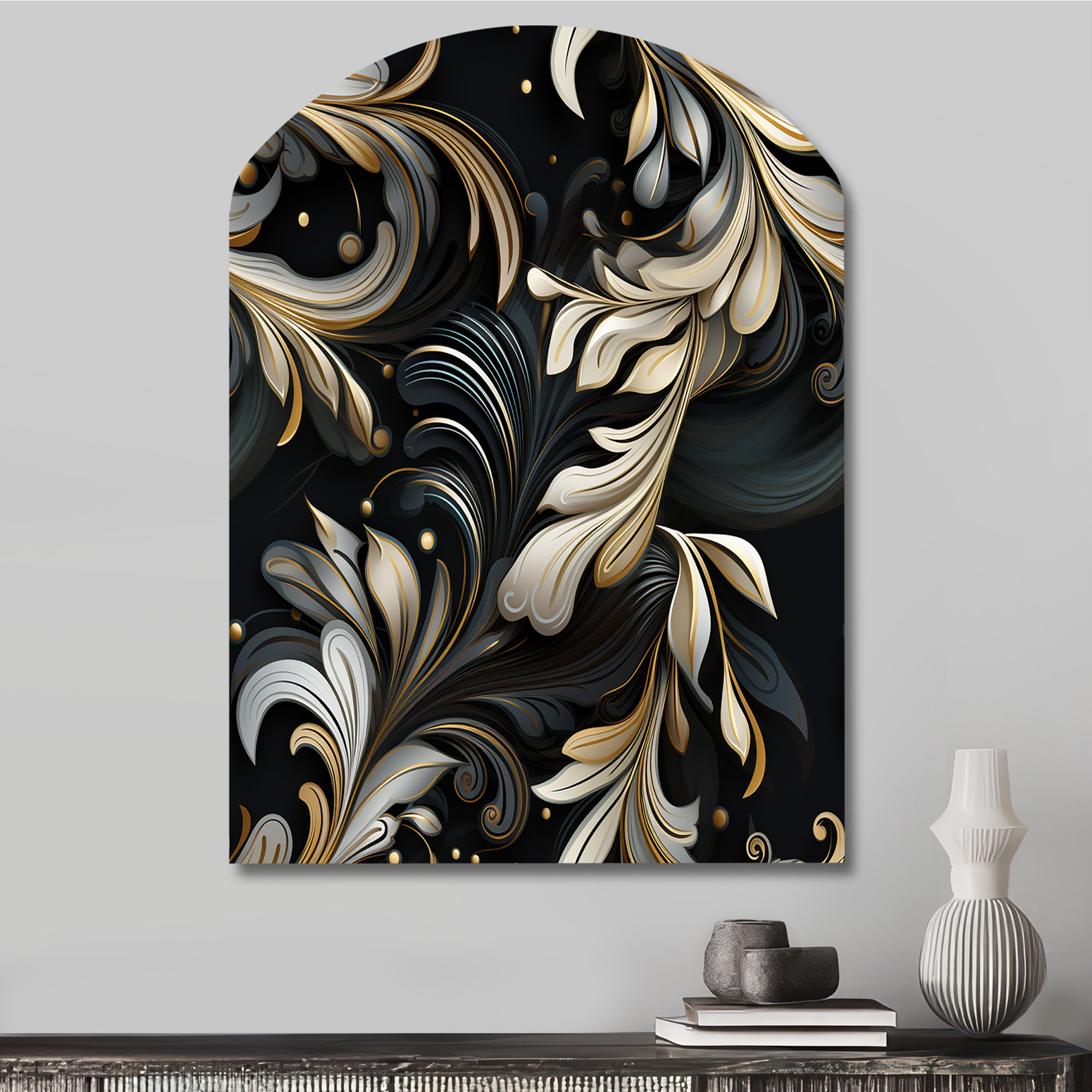 Design Art Deep Black Silver Elegance I - Abstract Irregular Metal Wall ...