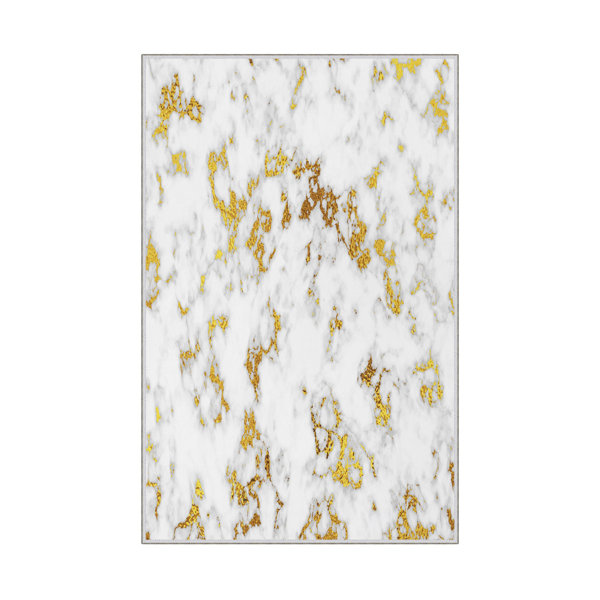 Bless international Flatweave Performance White/Gold Rug | Wayfair