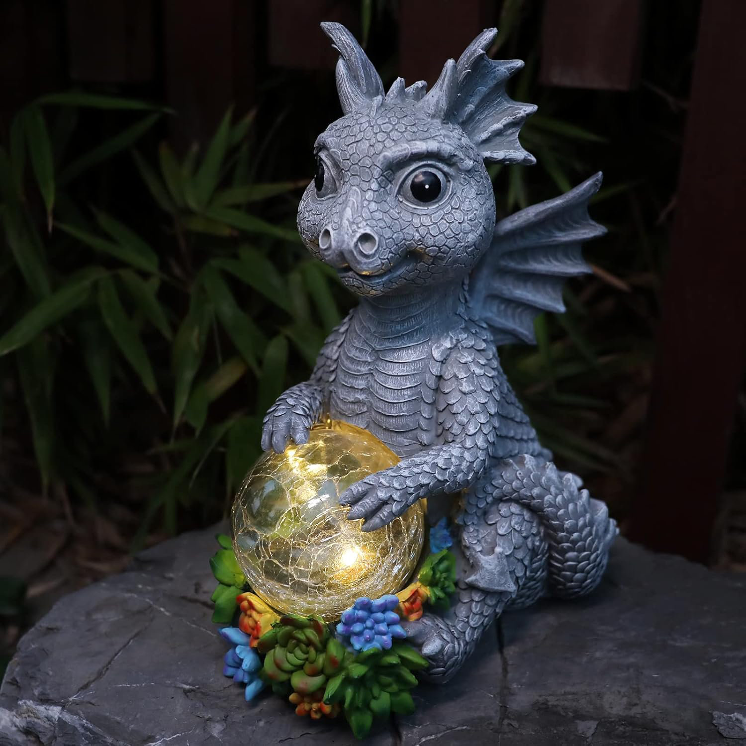 Arlmont & Co. Outdoor Solar Statues Dragon Holding Gazing Ball With ...
