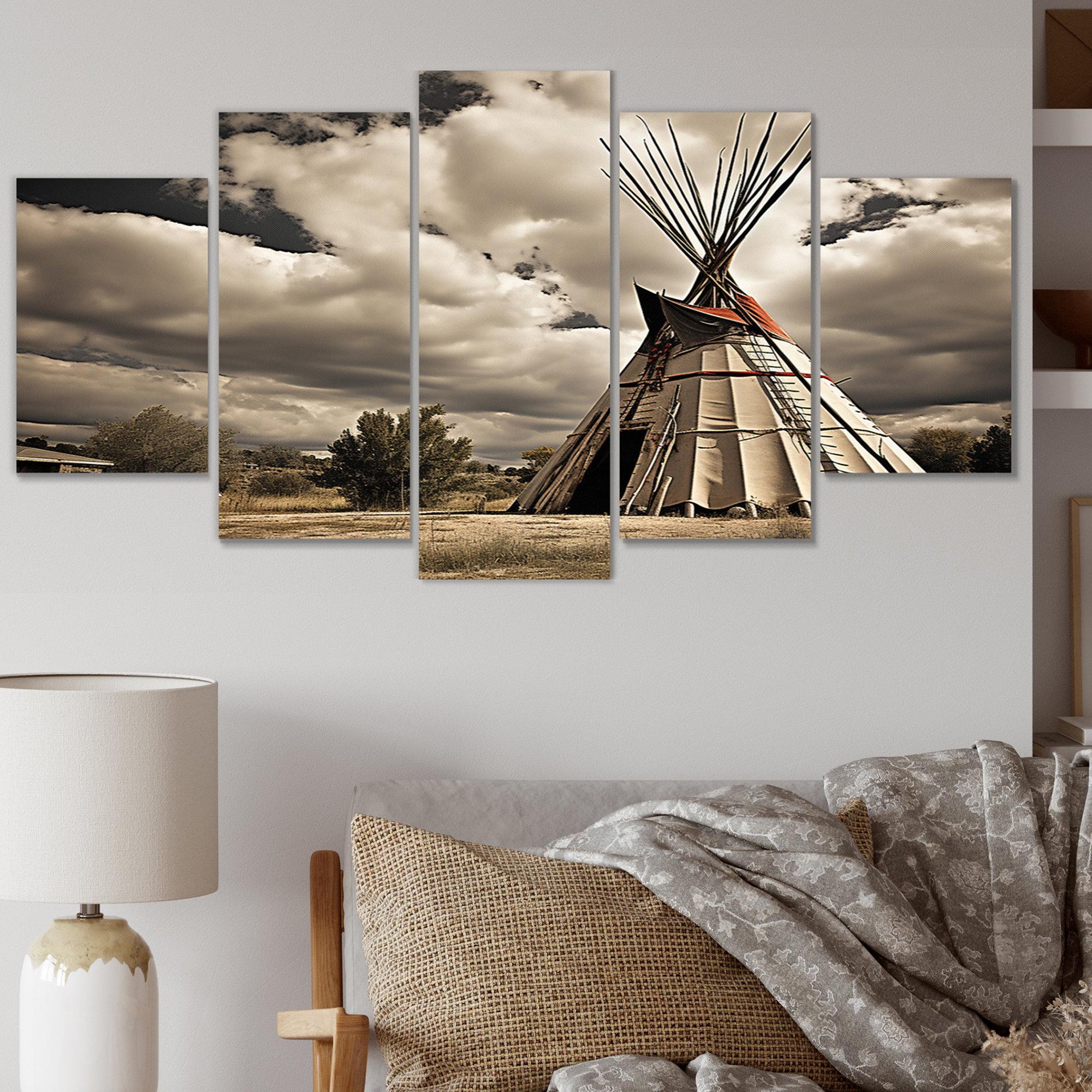 Union Rustic Grey Native Tipi Shadows Of Heritage I - Native American ...