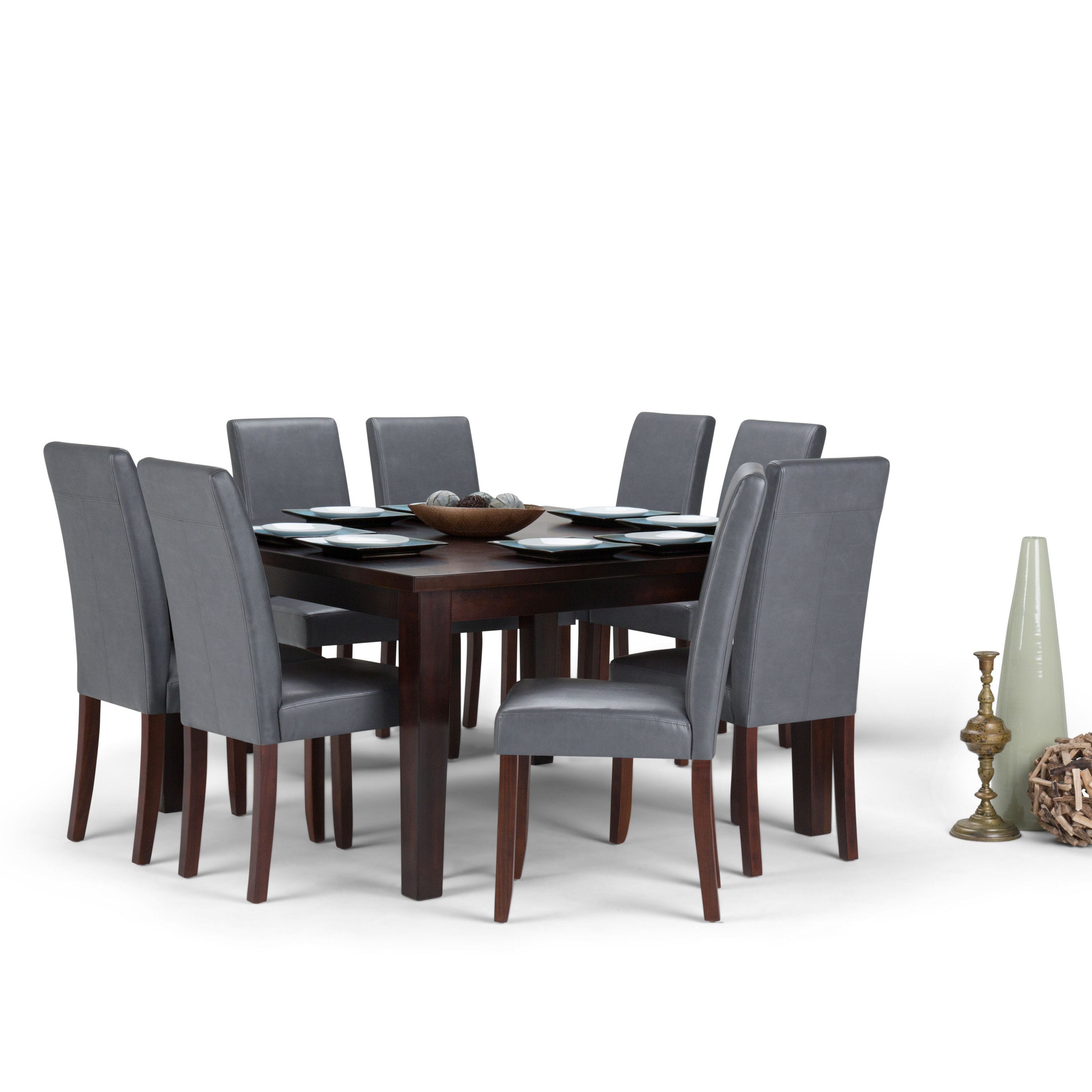 Simpli Home Acadian / Eastwood 9-Piece Dining Set with Solid Hardwood ...