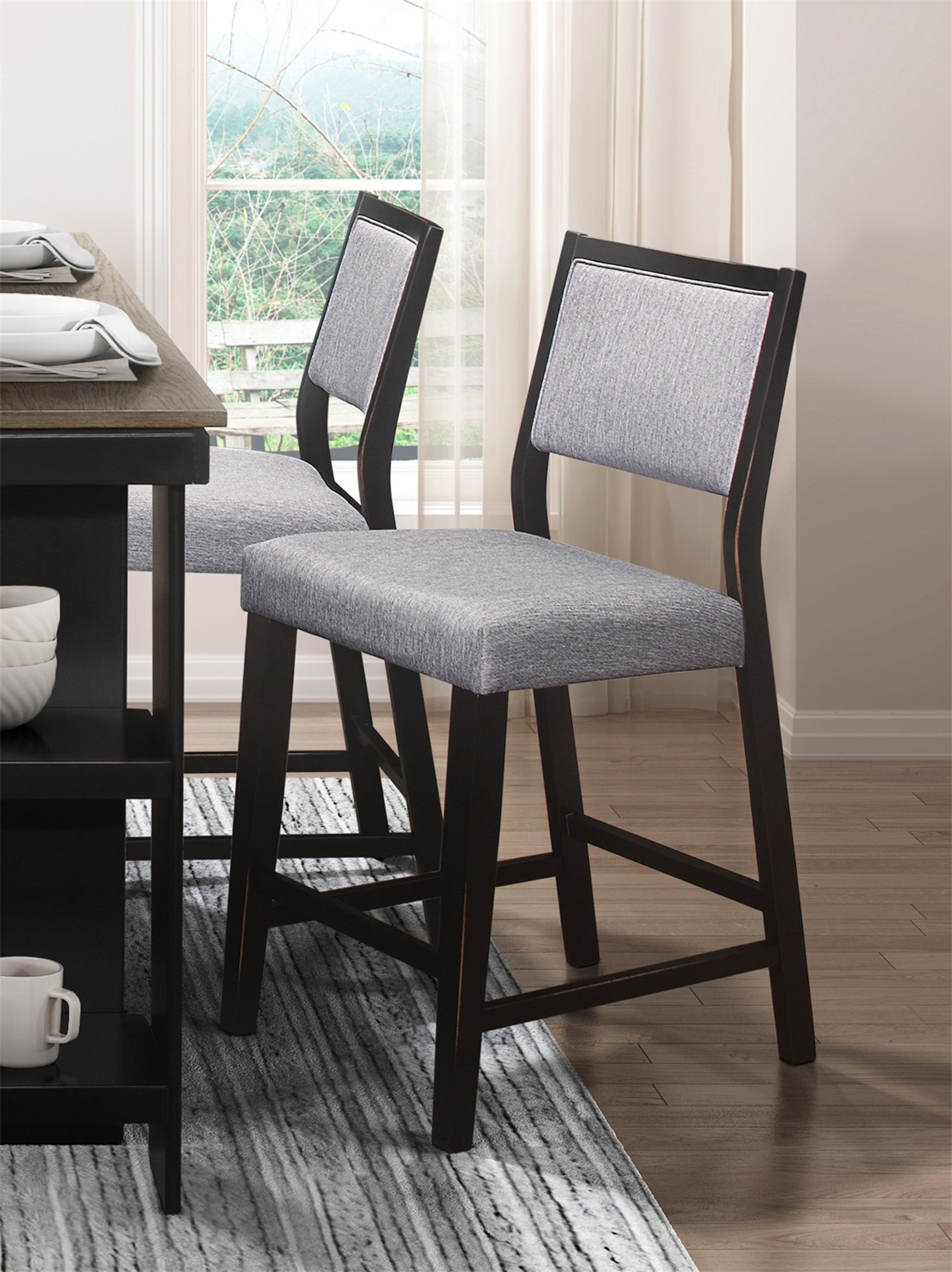 Wildon Home® Counter Height Chairs 2Pc Set Gray Fabric Upholstered Seat ...