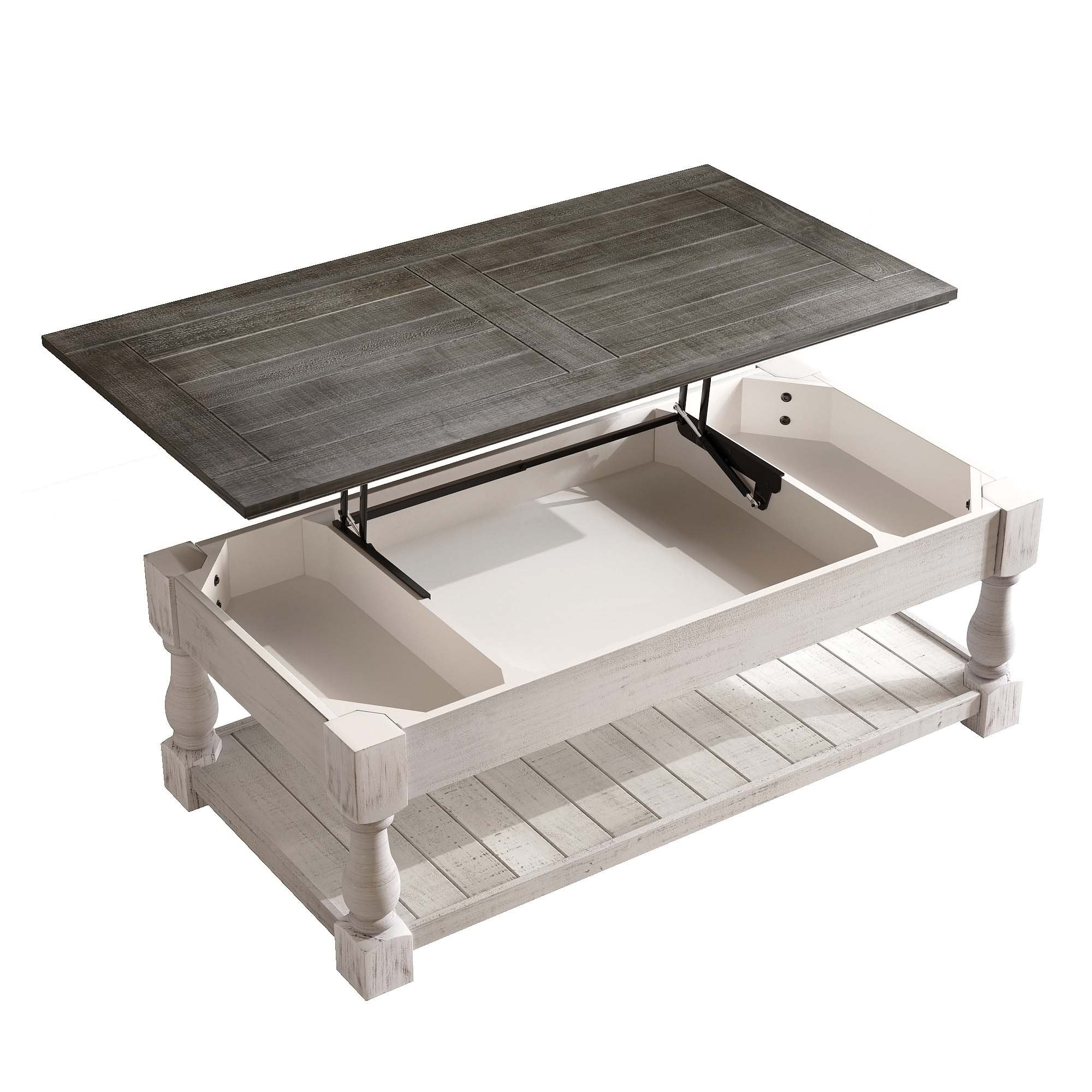 August Grove® Farmhouse Lift Top Coffee Table With Fixed Shelf - 3 ...