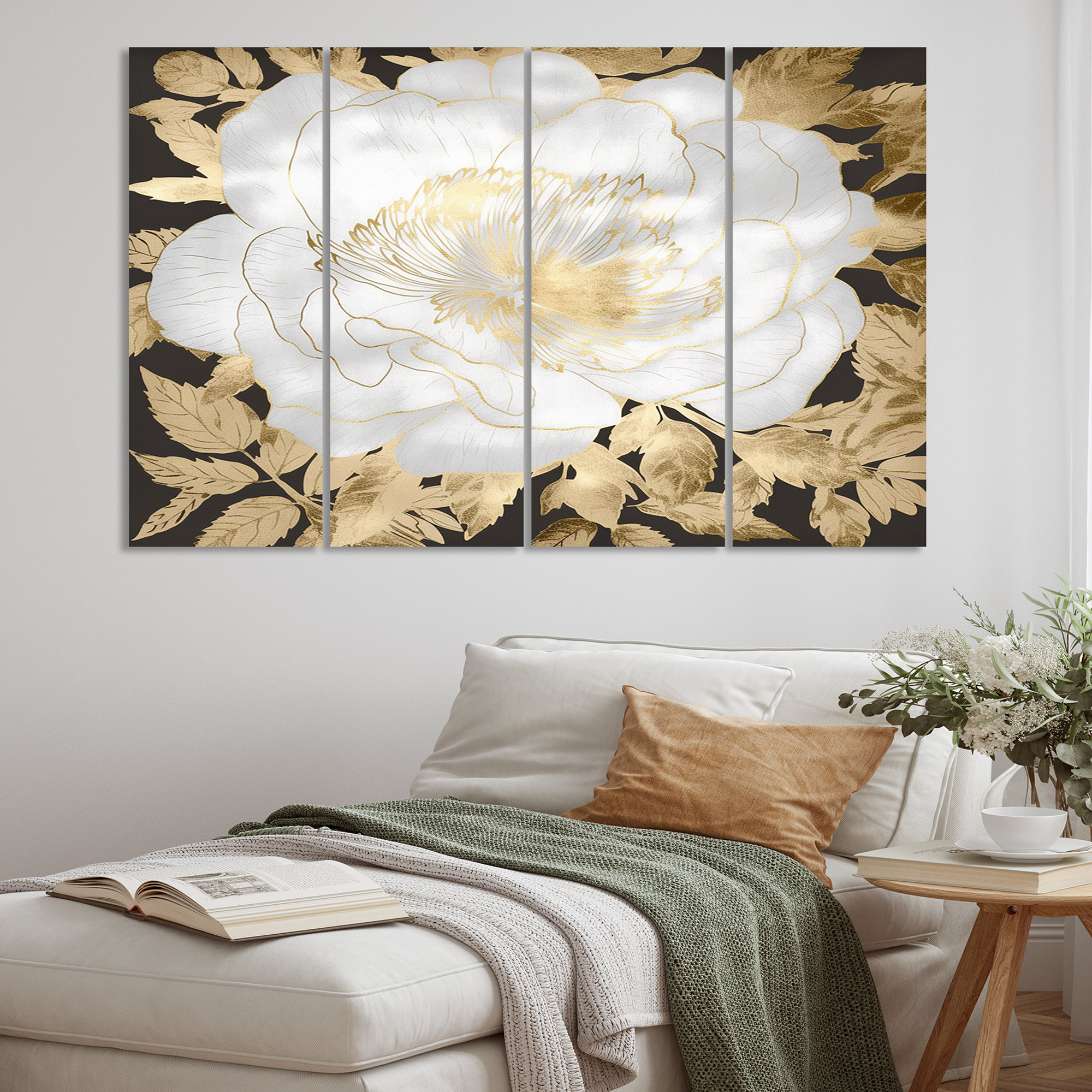 Design Art Exquisite White Rose Blooming Floral Gold Glam IV - Rose ...