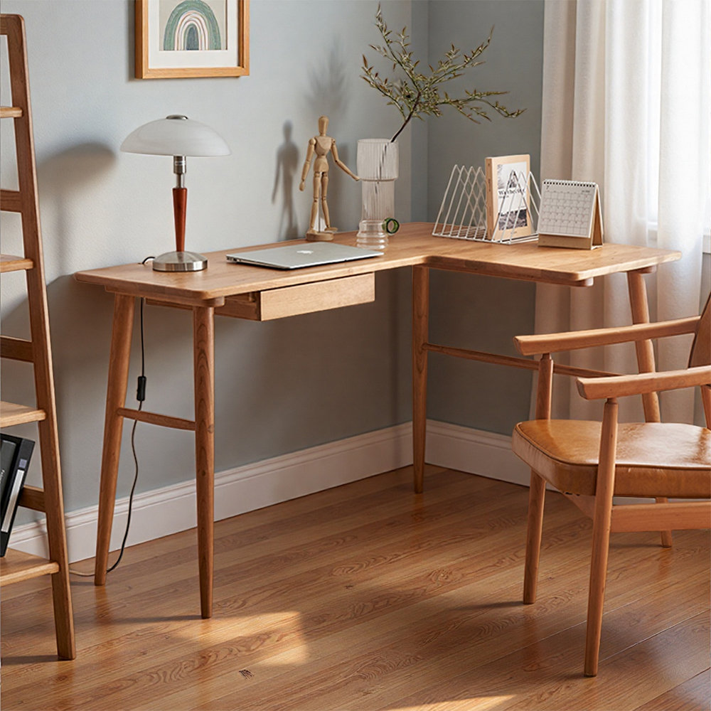 Canora Grey Simple L-shaped Cherry Solid Wood Writing Desk - Wayfair Canada