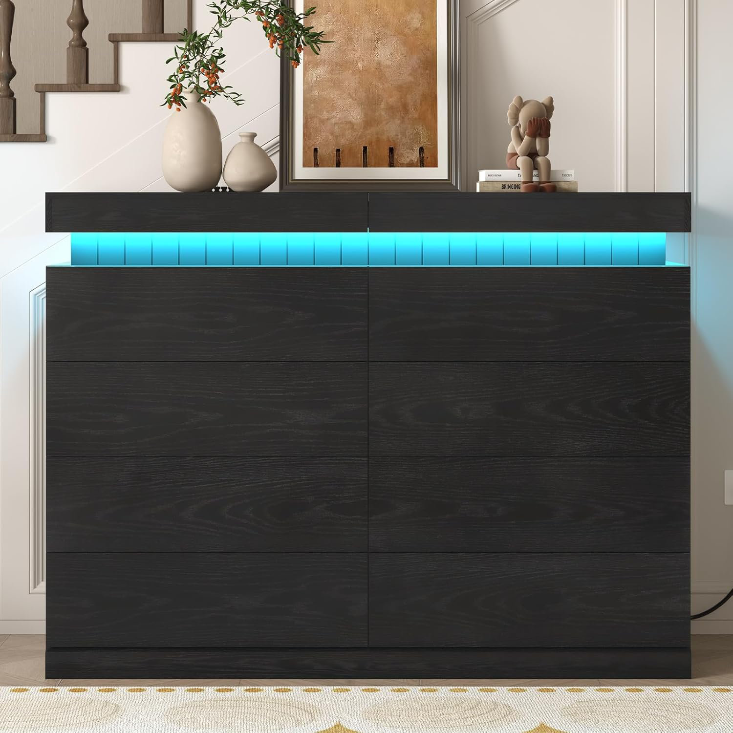 Wrought Studio™ 8 Drawers Dresser, Modern Floating Dressers With Led ...