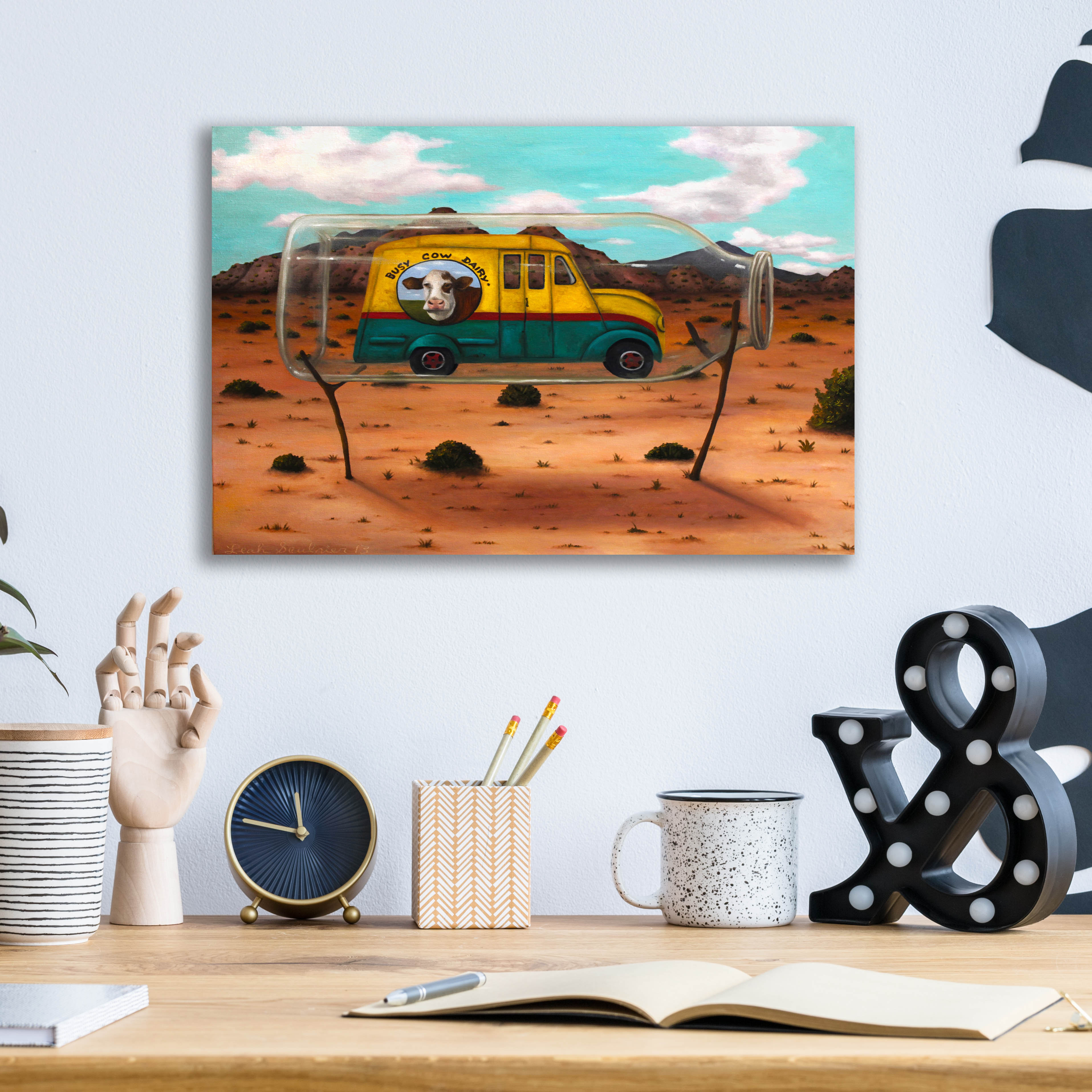 August Grove® Busy Cow' by Leah Saulnier, Acrylic Glass Wall Art | Wayfair