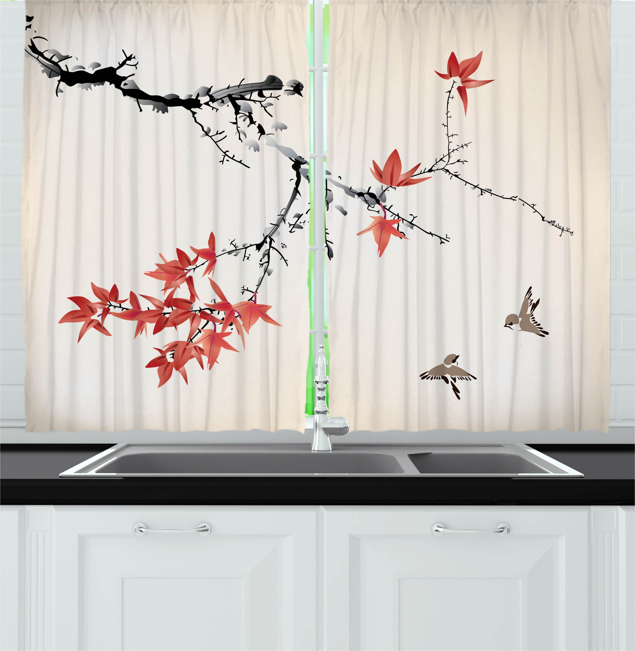 East Urban Home Japanese 2 Piece Kitchen Curtain | Wayfair