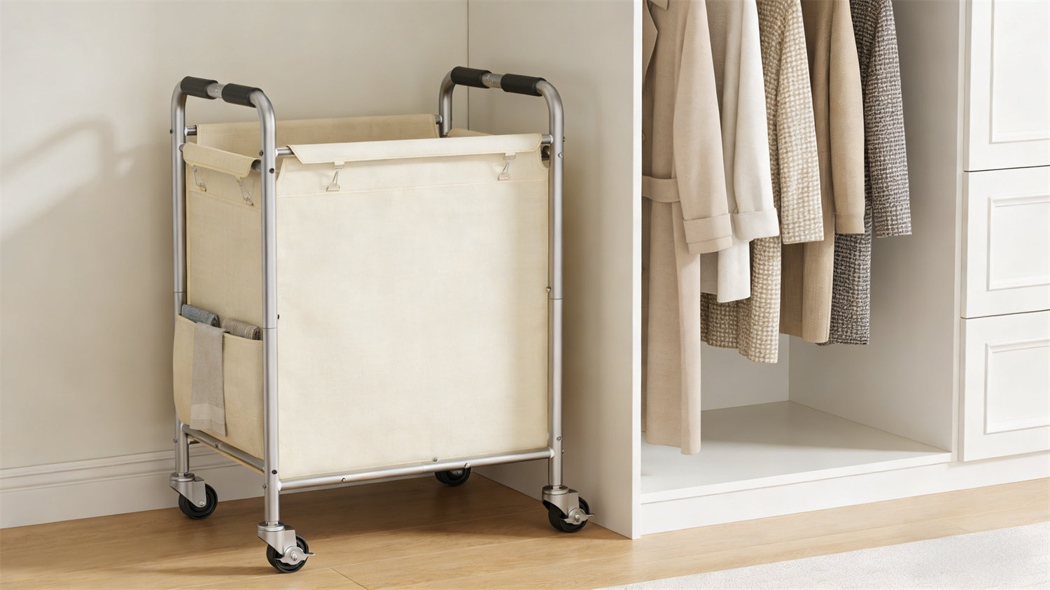 Nari Home Furni Laundry Cart, Wheeled Laundry Basket, Rolling Laundry ...