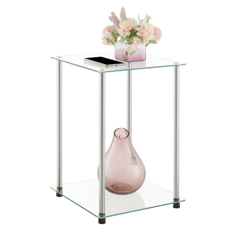 Ebern Designs Beckett Square Glass End Table with Stainless Steel Metal ...