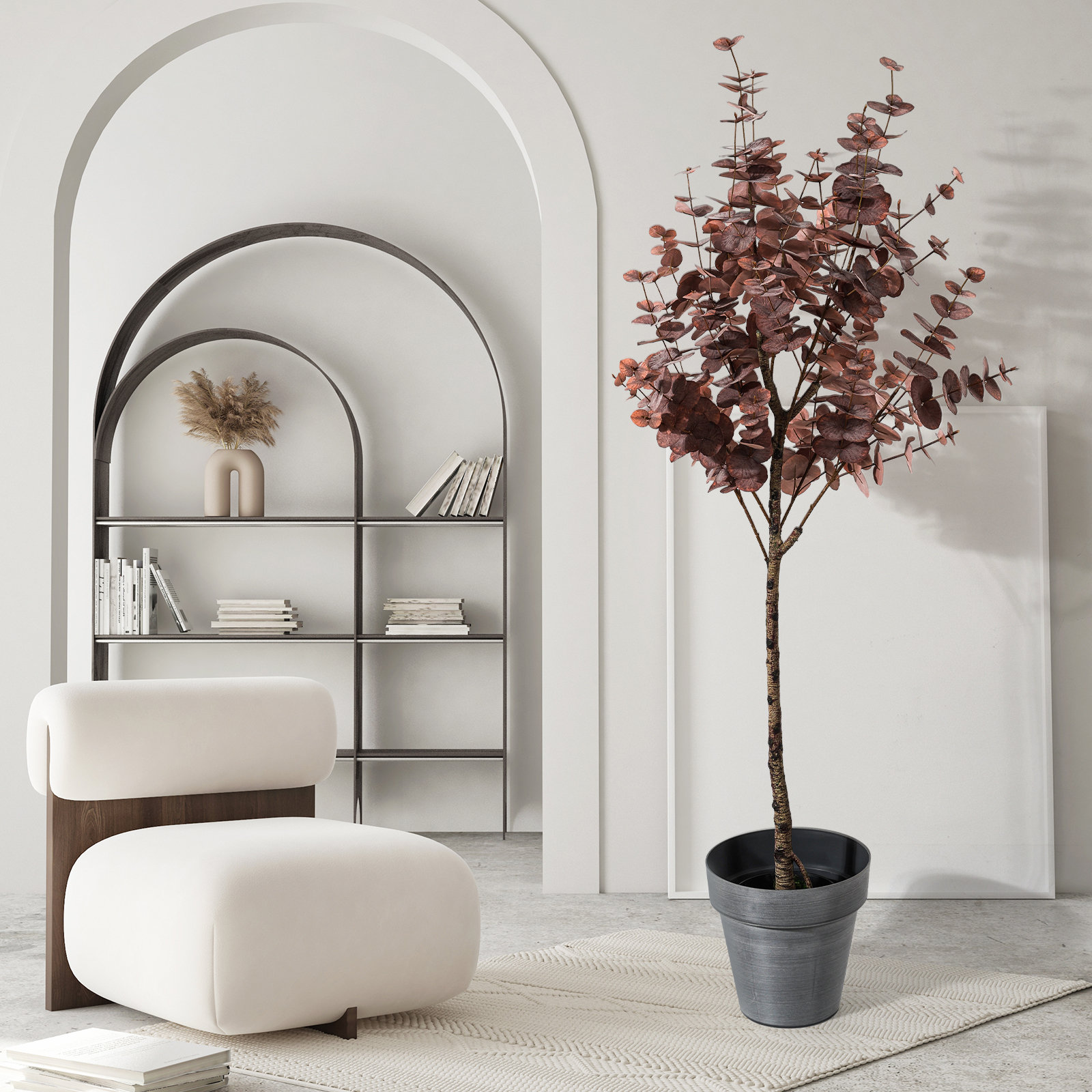 Primrue Fake Plants Artificial Tree 60‘’ Tall Eucalyptus in Black Pot ...