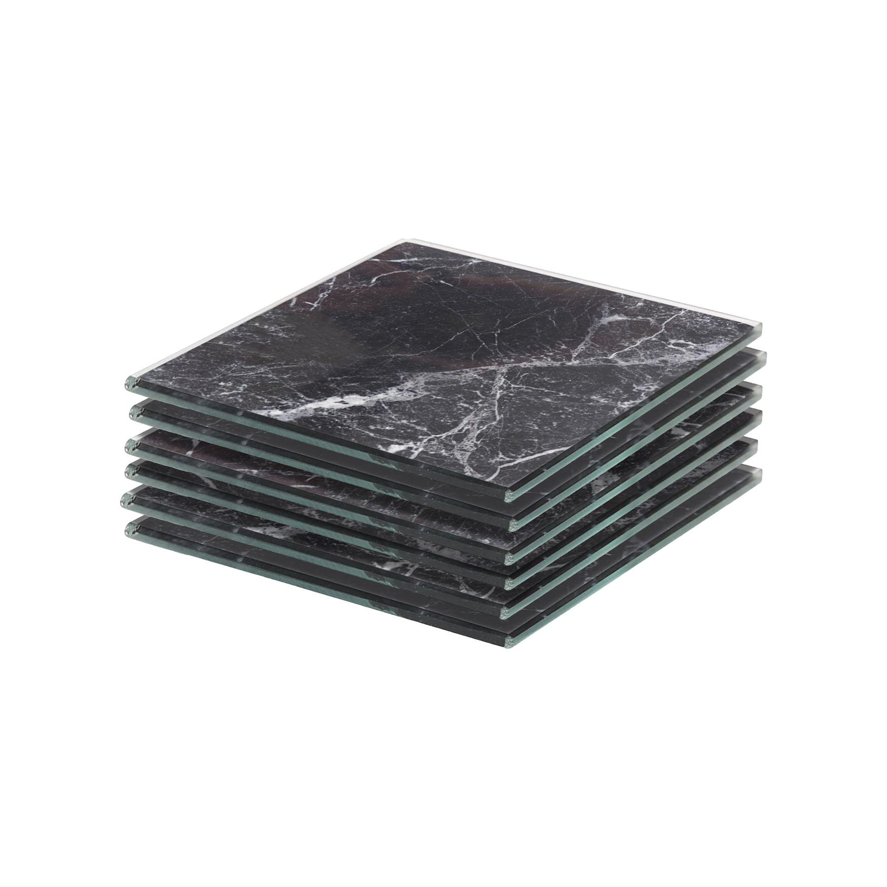 Harbour Housewares - Square Glass Coasters - 10cm - Black Marble Effect ...