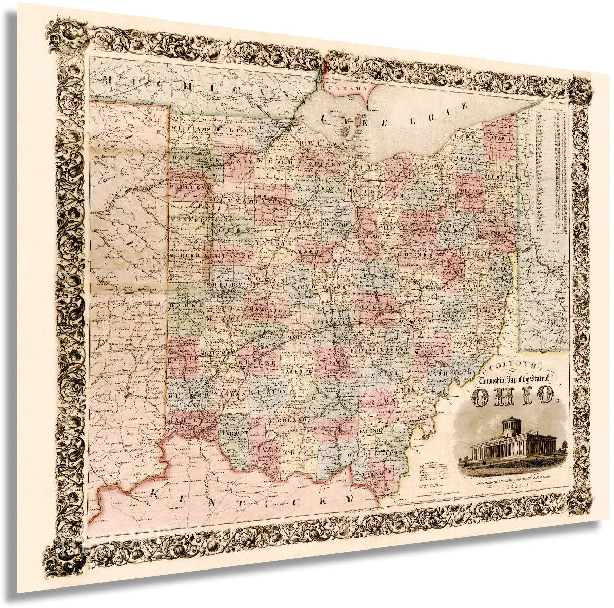 HISTORIC PRINTS Historix Vintage 1851 State Of Ohio Map - 18X24 Inch ...