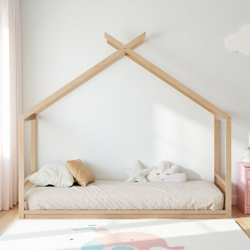 August Grove Canopy Bed Frame without Slats, Floor Bed Frame - Wayfair ...