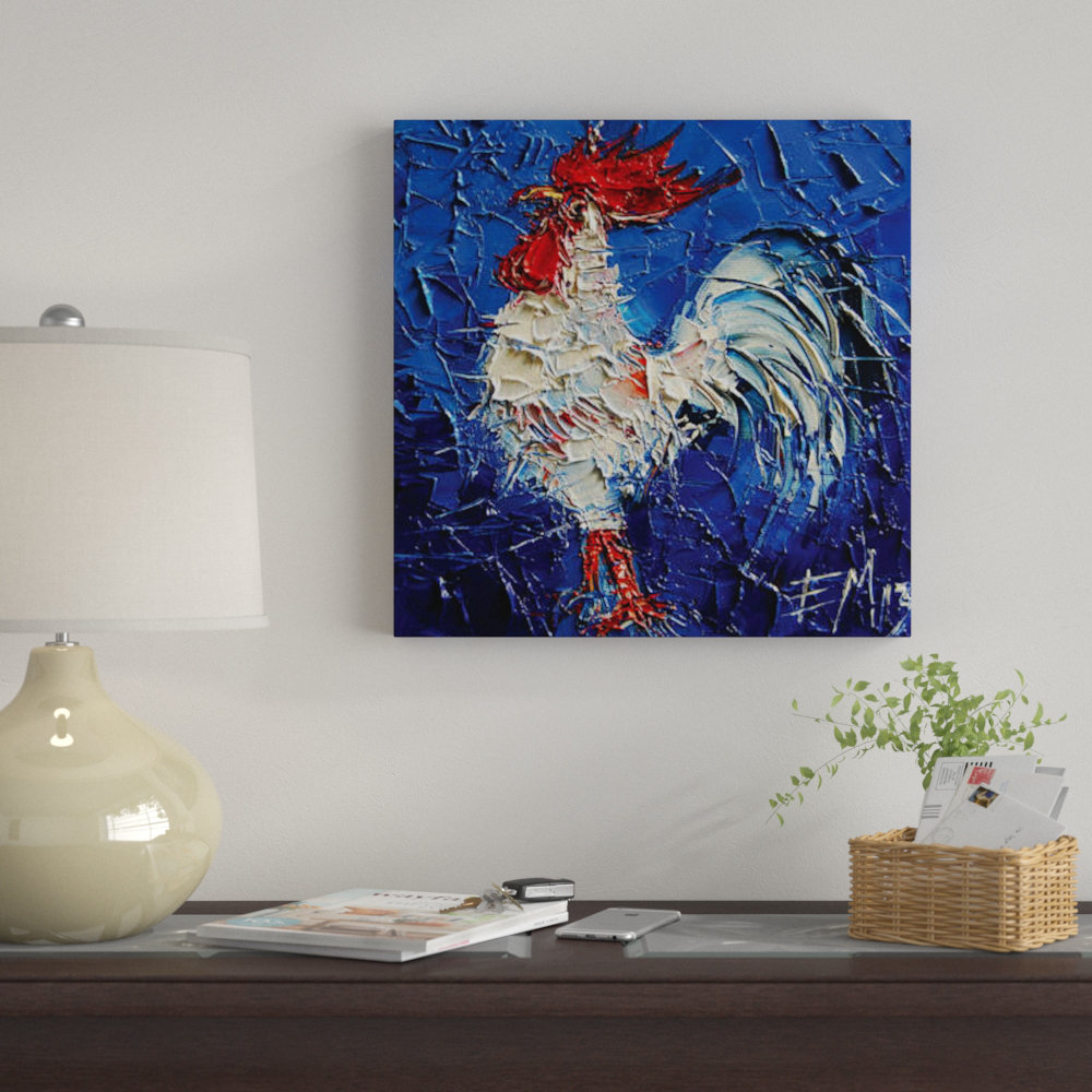 East Urban Home 'Little Abstract White Rooster' Print on Canvas | Wayfair