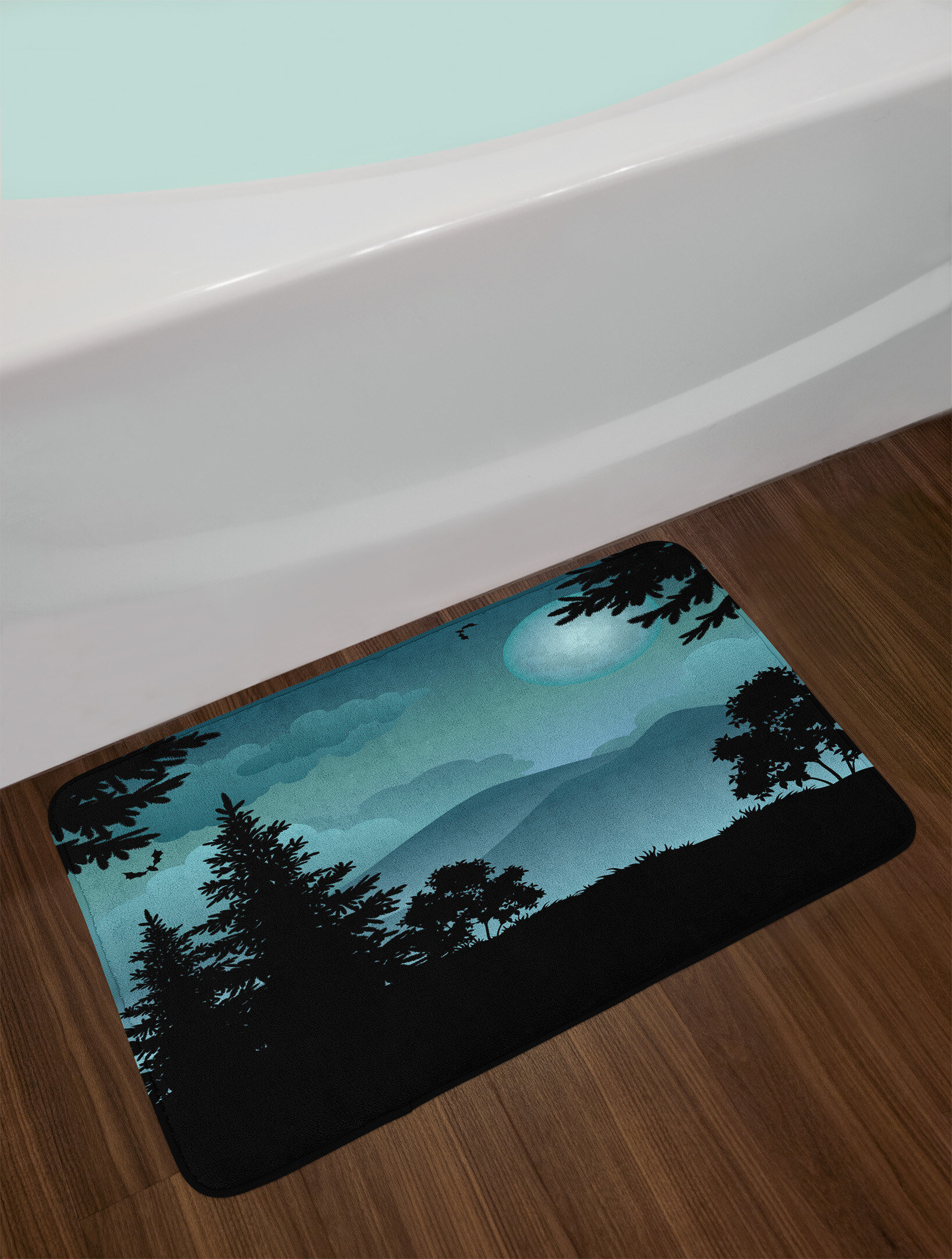 East Urban Home Evergreen Plush Bath Mat, Bats Forest and Mountains, 30 ...