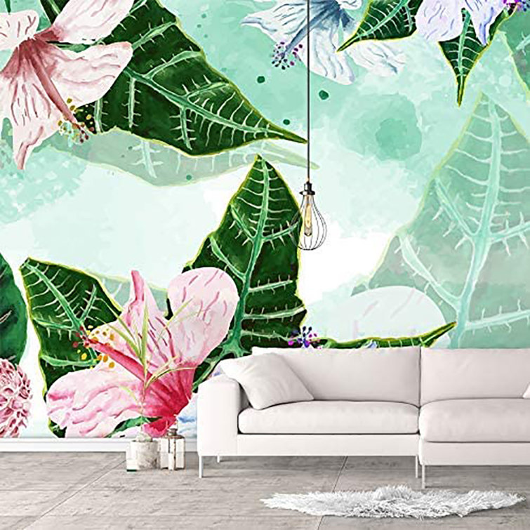 IDEA4WALL Pink and Blue Hibiscus Wall Mural - Wayfair Canada
