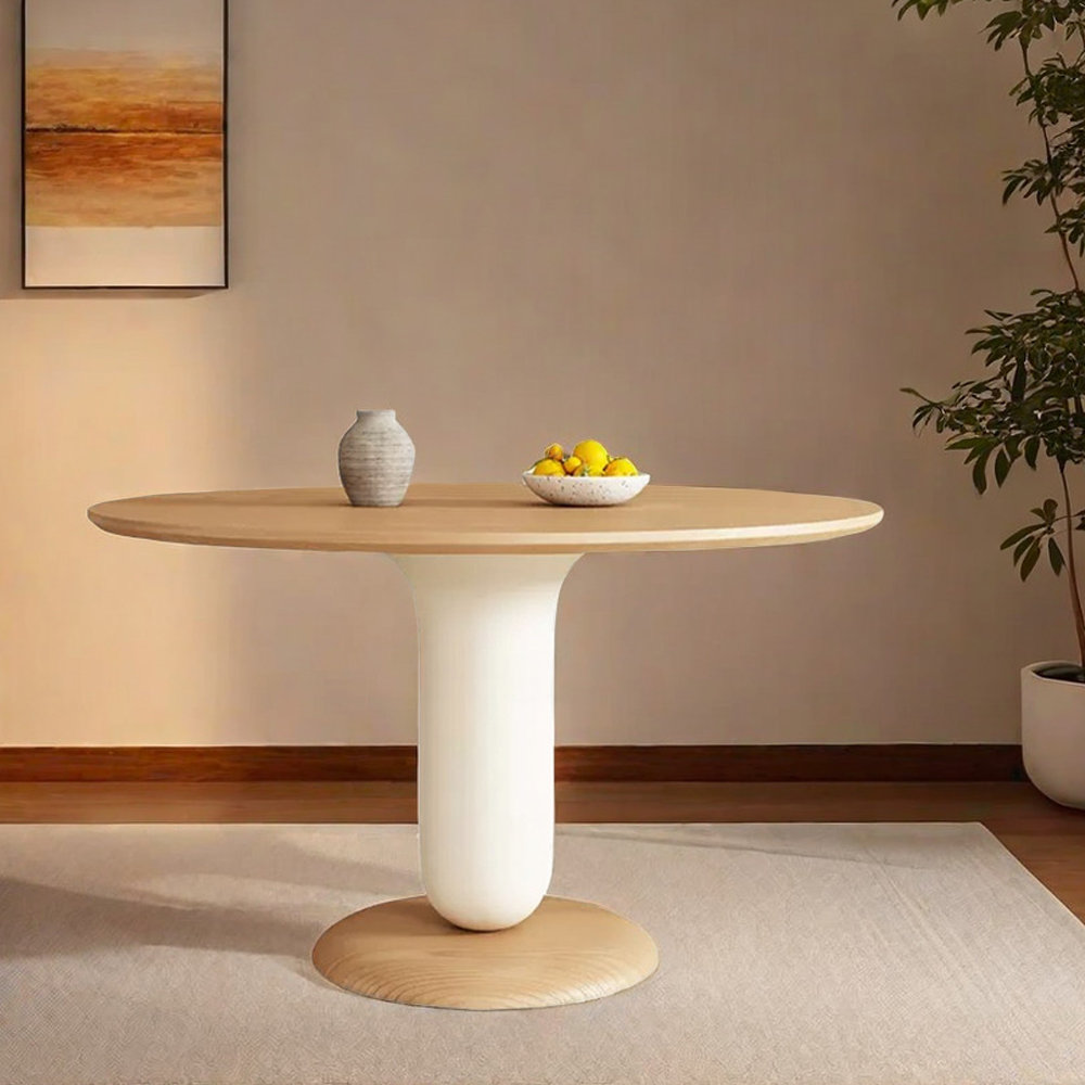 Hokku Designs Minimalist Cream Solid Wood Round Table | Wayfair