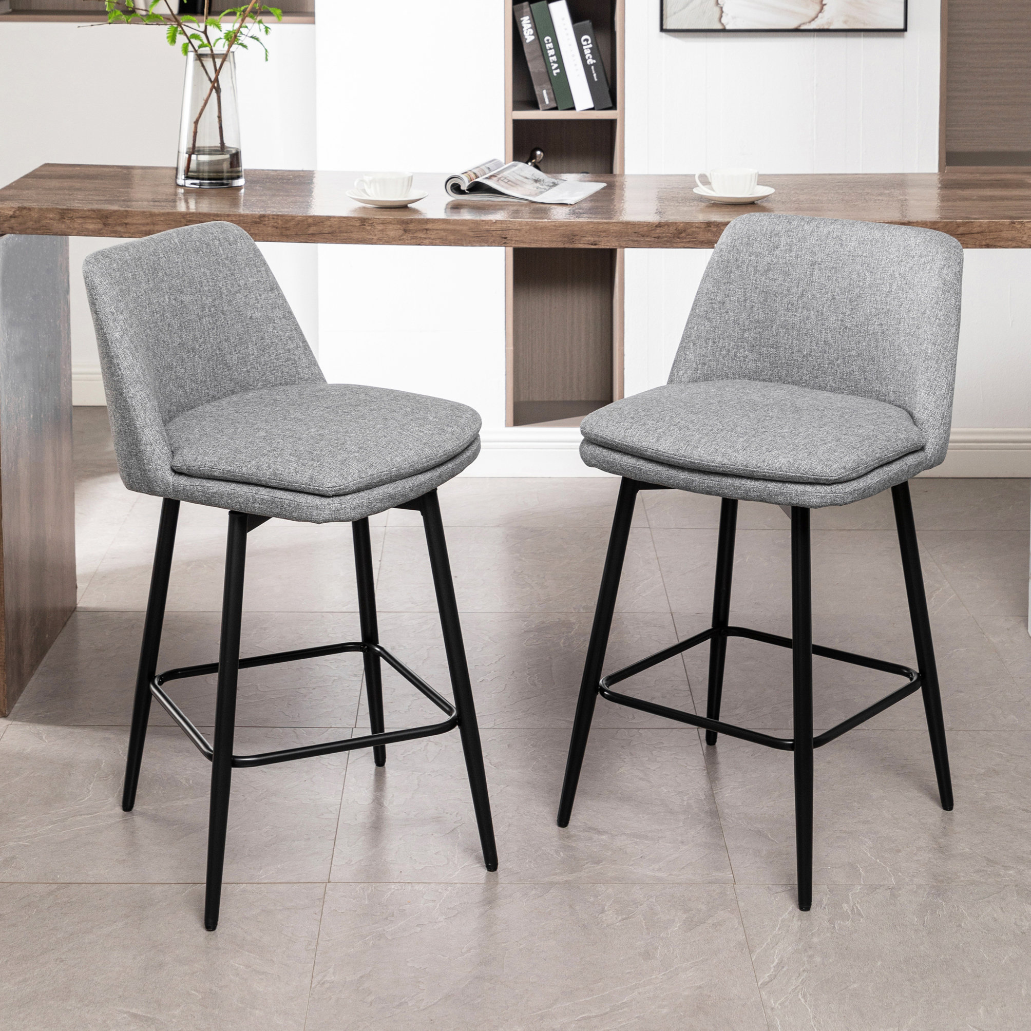 Corrigan Studio® Counter Height Swivel Bar Stools Set Of 2, 360° Swivel ...