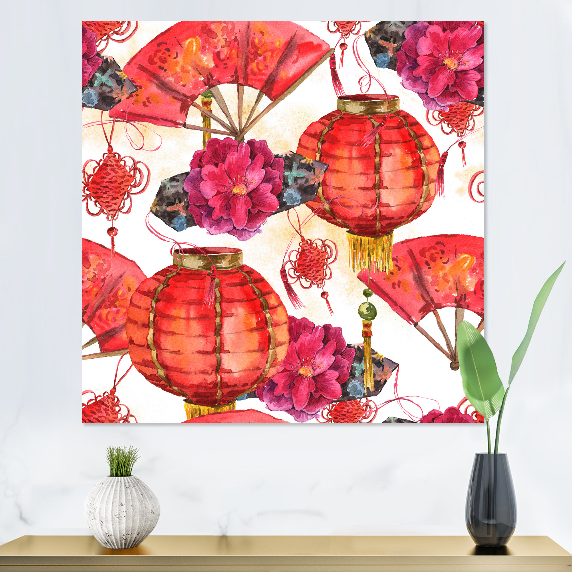 East Urban Home Red Balloons Of Chinese New Year - Patterned Canvas ...
