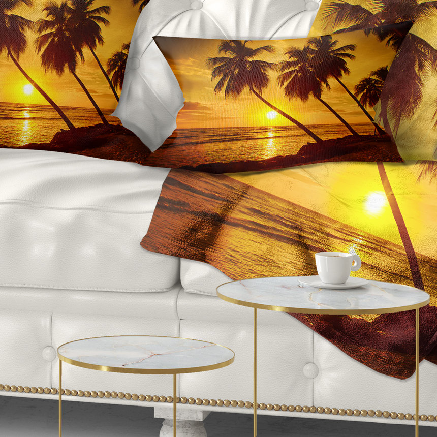 Design Art Seascape Beach Sunset in Island Barbados Lumbar Pillow ...