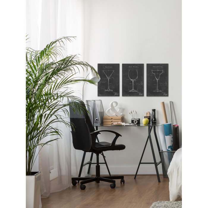 Williston Forge 'Barware Blueprint X Triptych' 3 Piece Drawing Print ...
