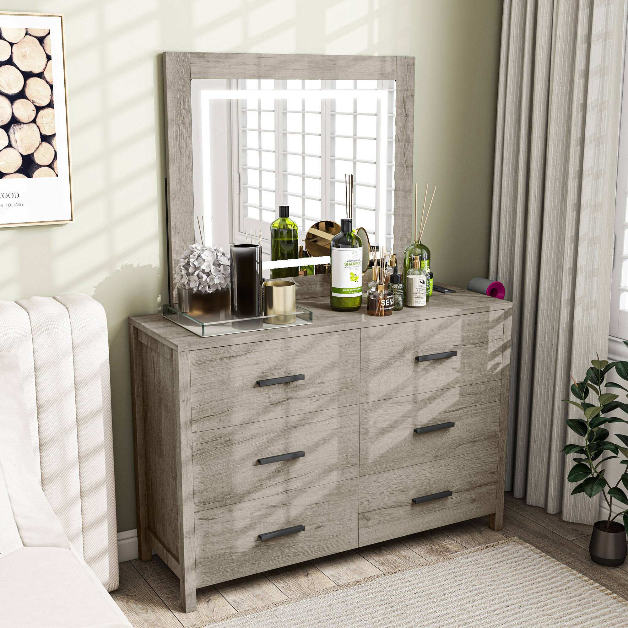 Gracie Oaks Two Person Vanity With Mirror | Wayfair