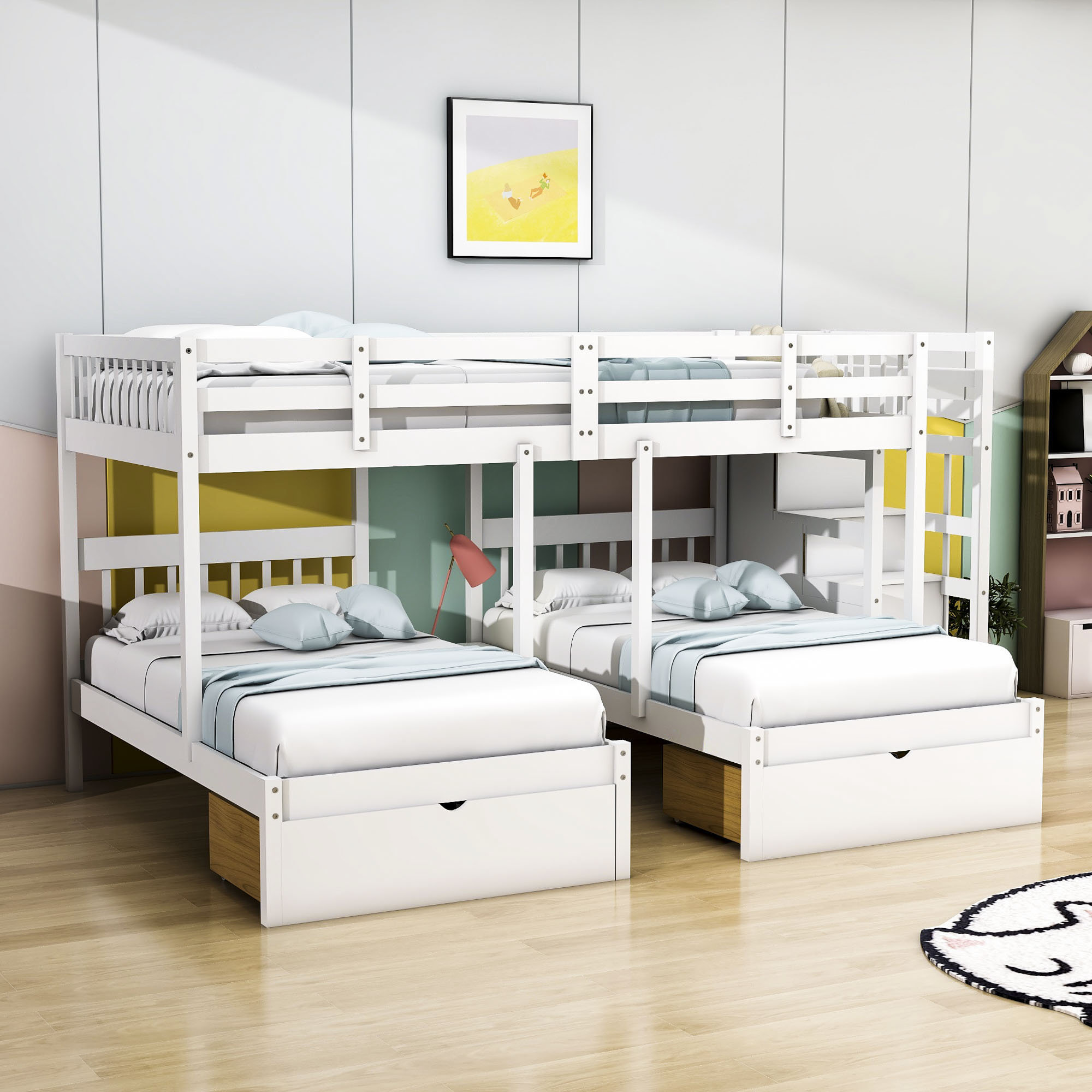 Harriet Bee Fanka Twin over Twin over Full 7 Drawer Triple / Quad Bunk Bed with Shelves by ...