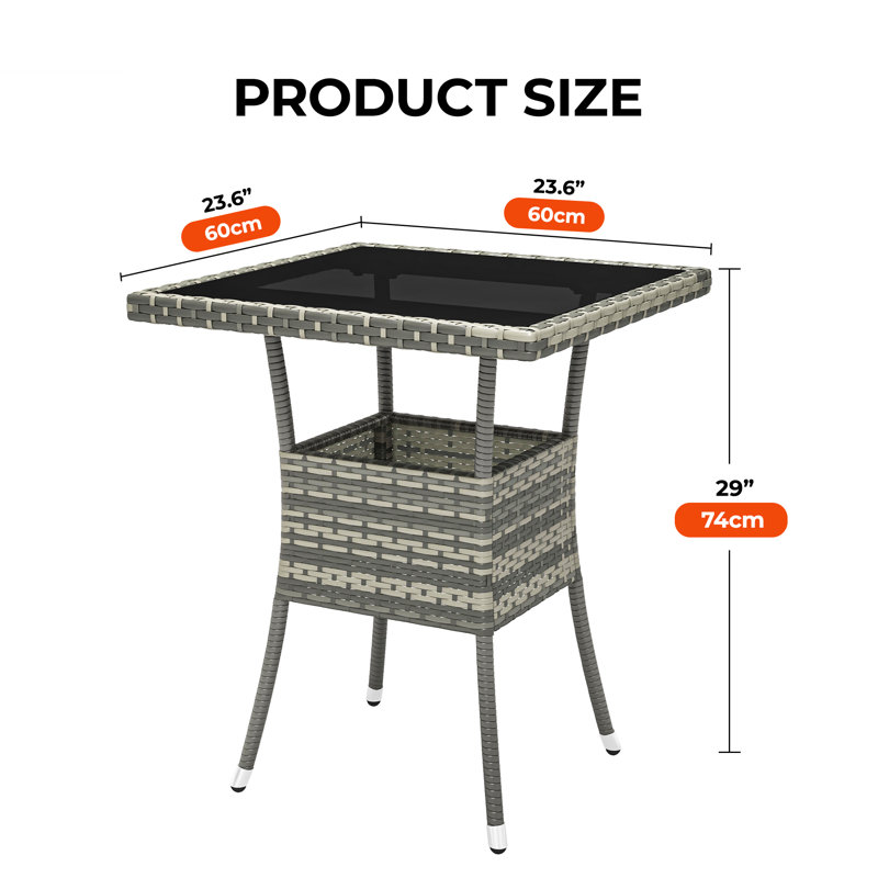 Winston Porter Outdoor Square Rattan Wicker Patio Table with Glass Top ...