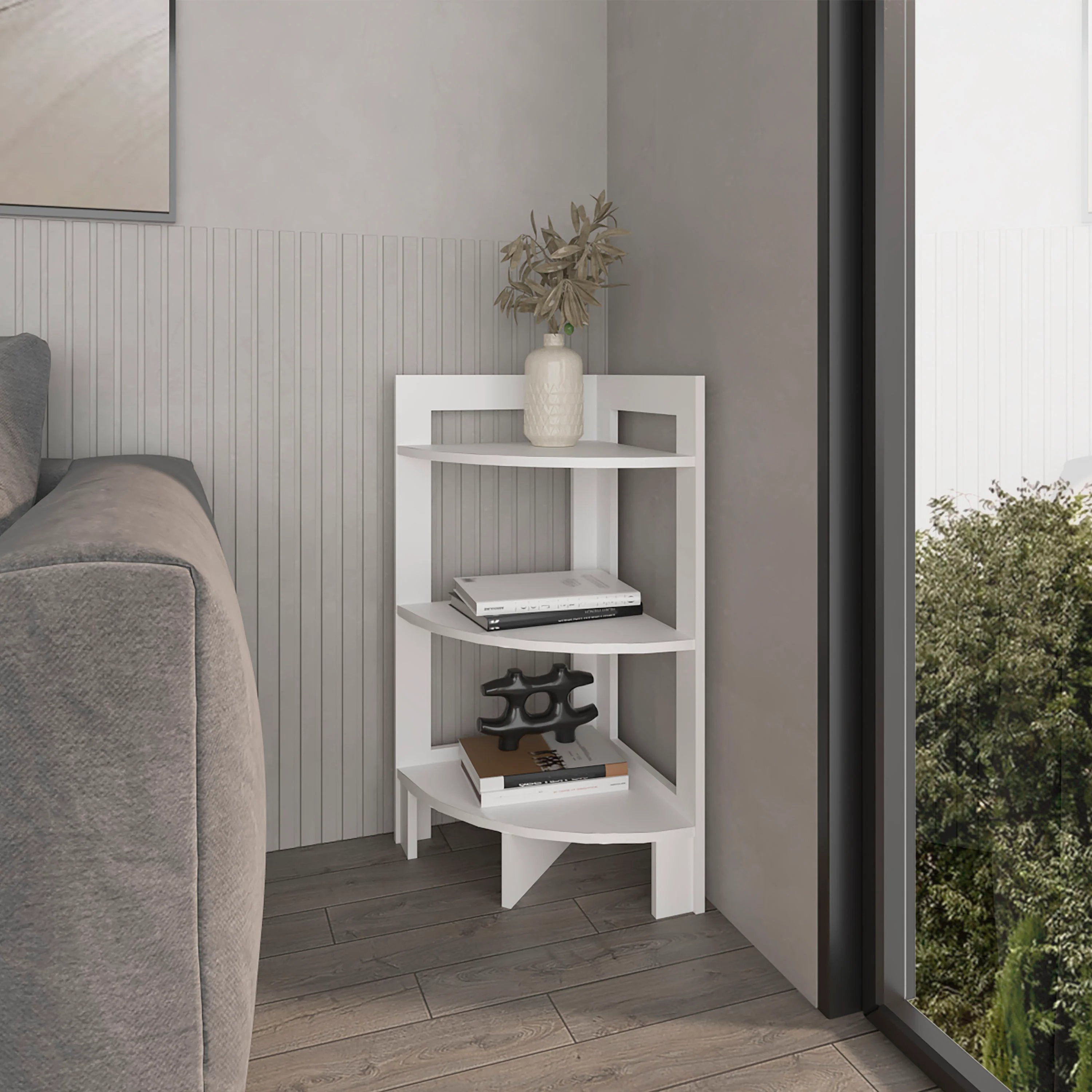 Hokku Designs White Corner Shelf With 3 Shelf | Wayfair
