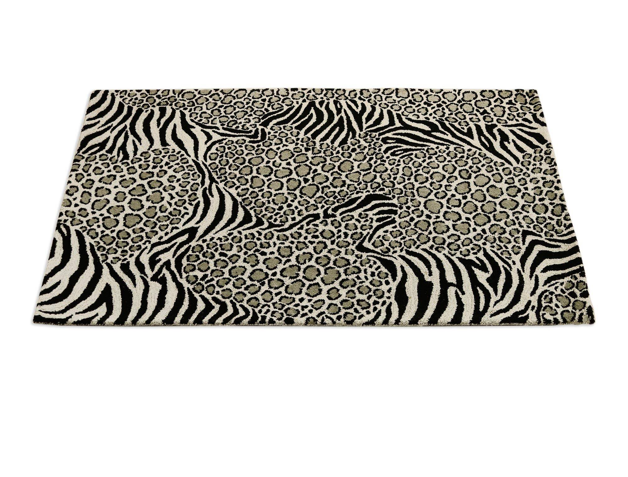 World Menagerie Kyron Animal Print Handmade Tufted Wool Beige/Black ...