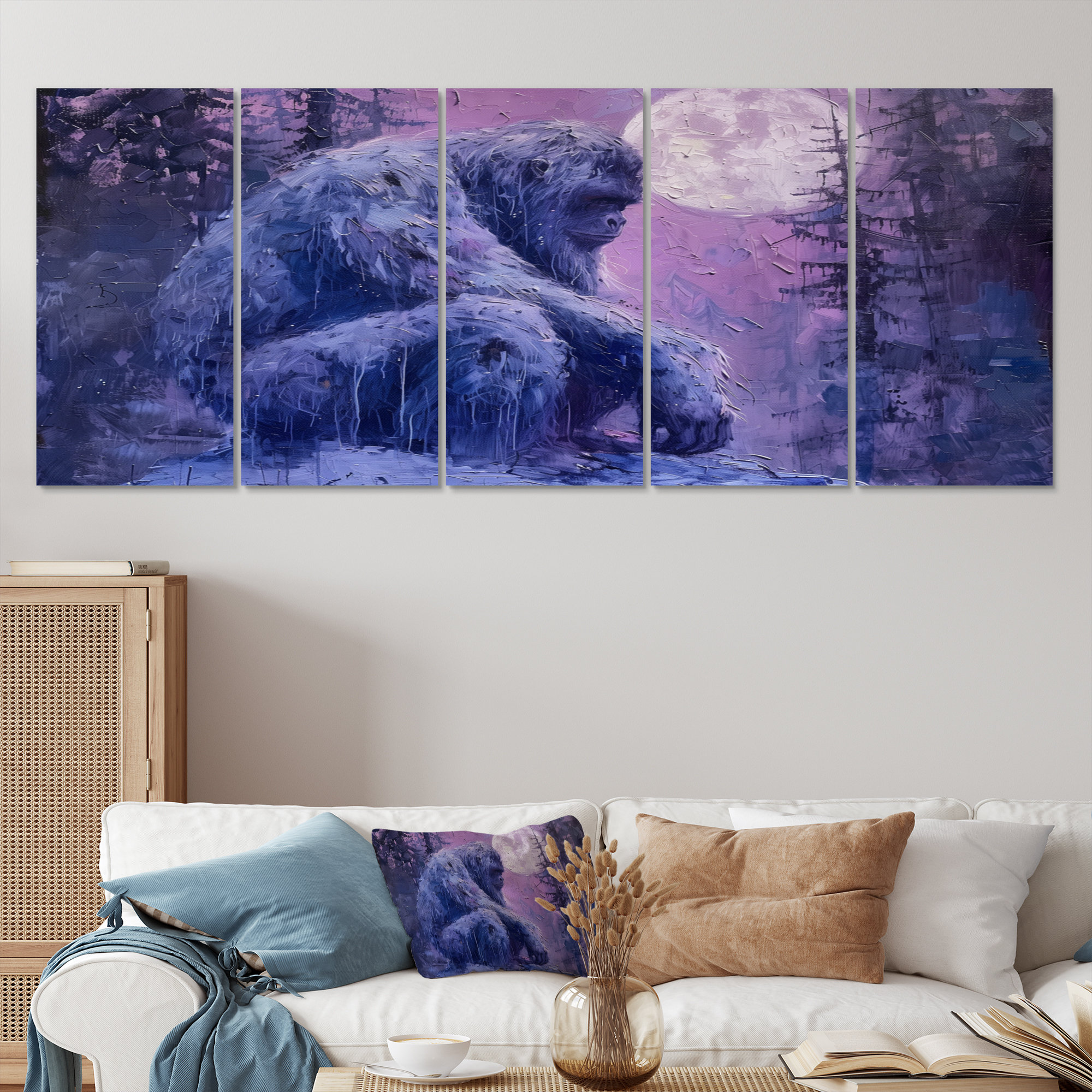 Design Art Purple Winter Moonlit Encounter Bigfoot - Bigfoot Wall Decor ...