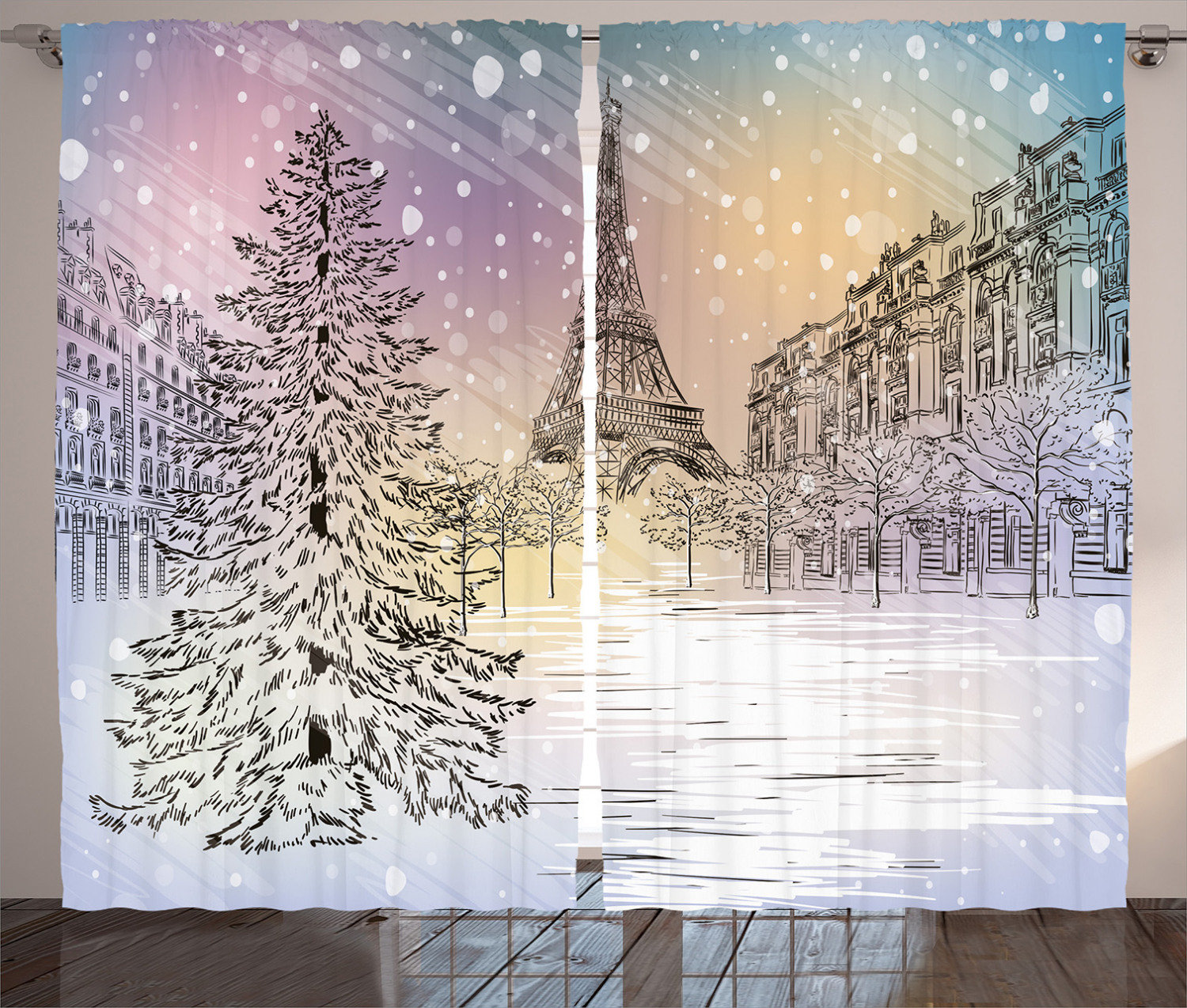 Ambesonne Winter Decorations Graphic Print and Text Semi-Sheer Rod ...