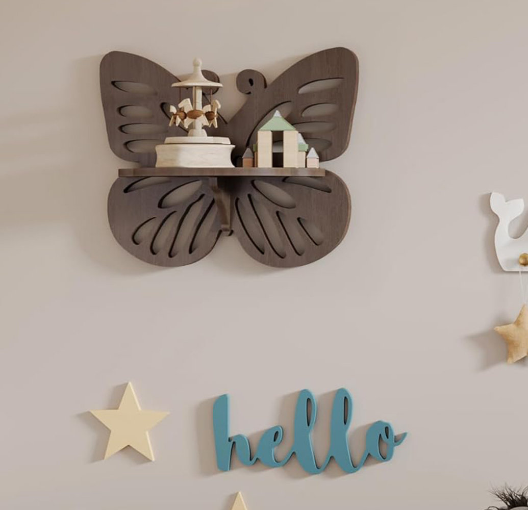 Gracie Oaks Pink Butterfly Shaped Wall Deor Floating Shelf Cute Wall ...