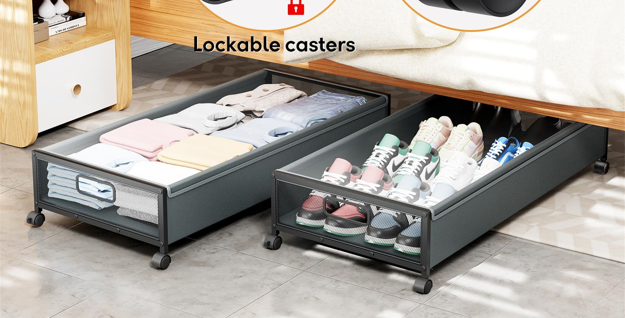 Rebrilliant Under Bed Storage Containers With Wheels 2 Pack Extended ...