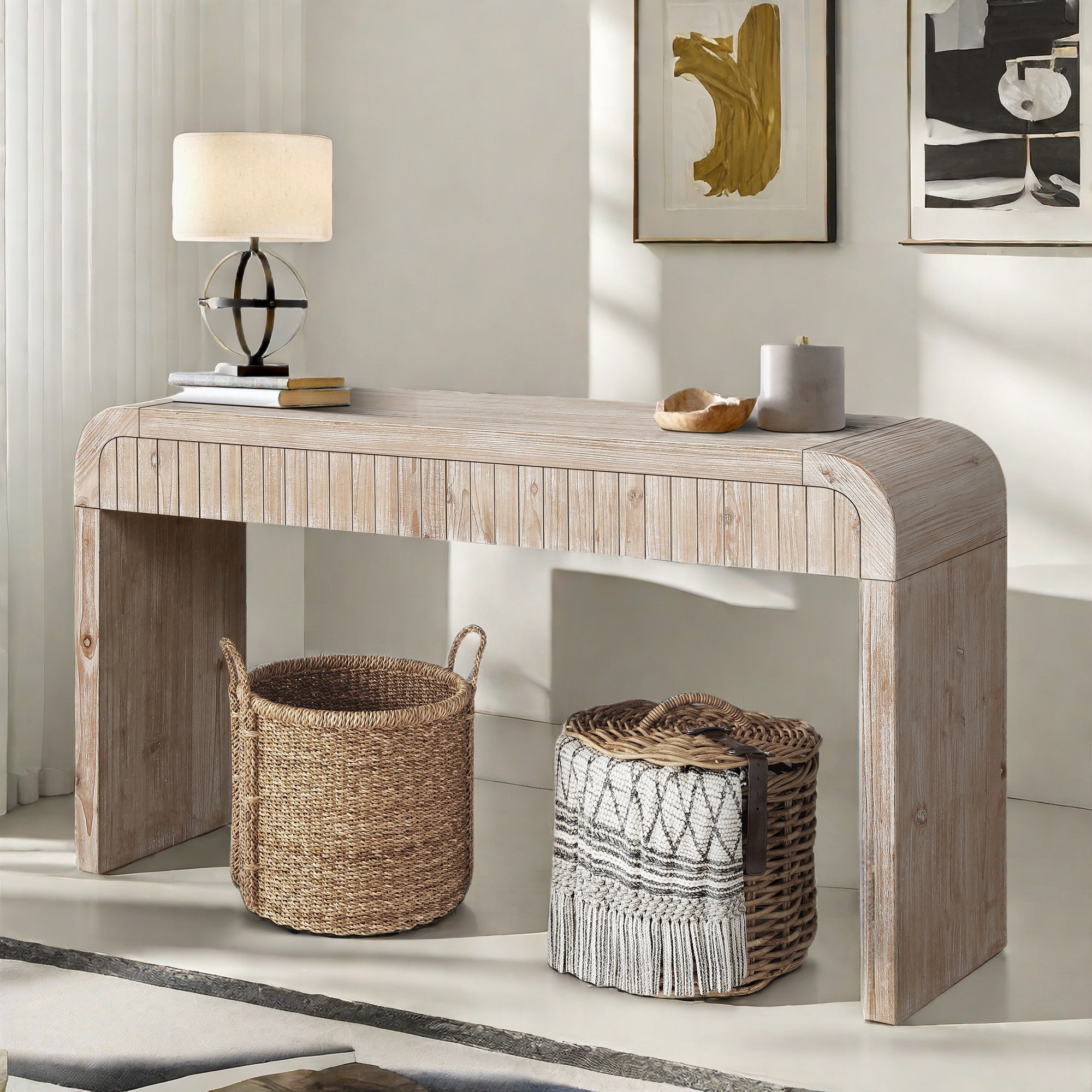 Gracie Oaks Minelba Farmhouse Console Table with Two Hidden Handle ...