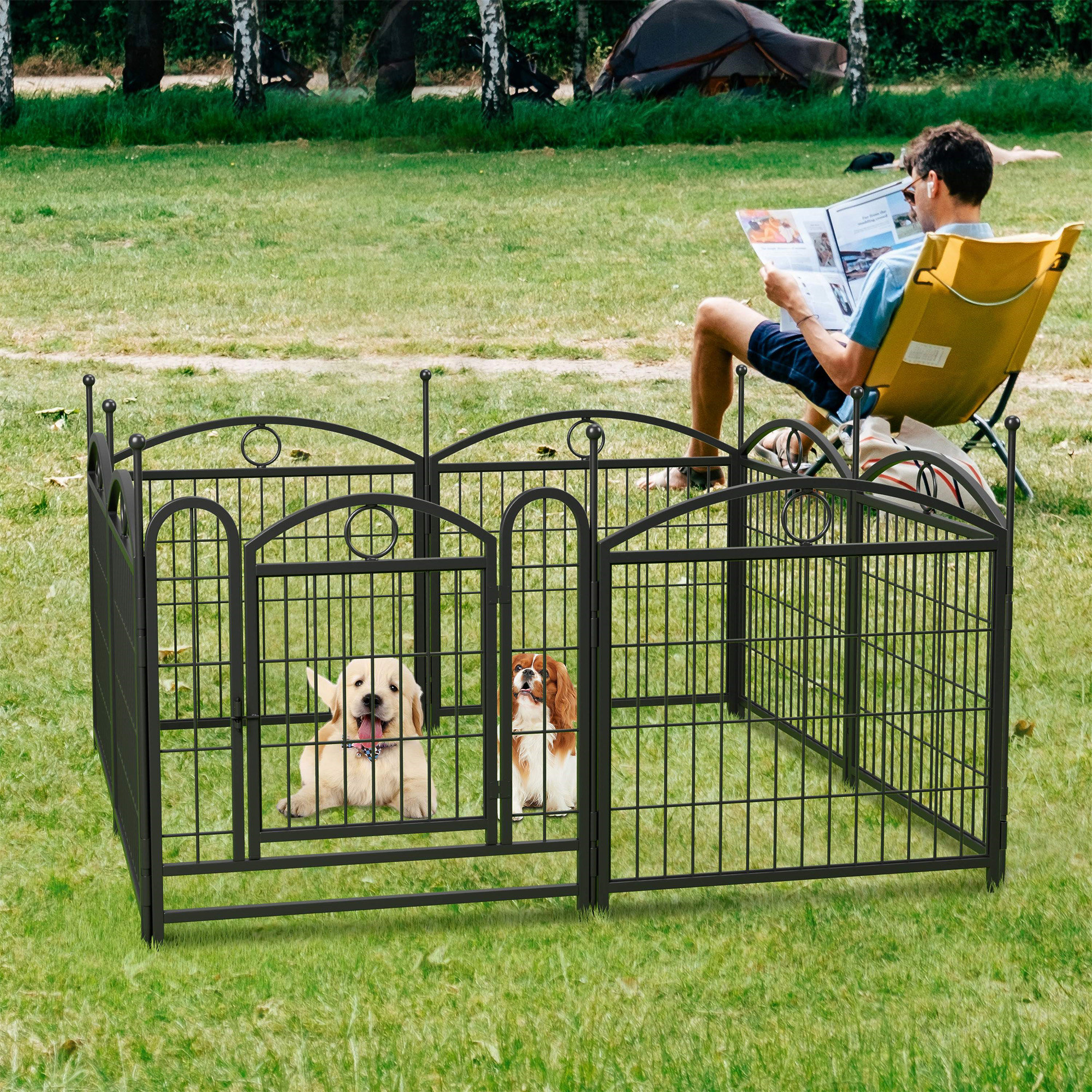 Ceballos Dog Playpen Indoor 8 Panels Metal Dog Pen Pet Dog Fence ...