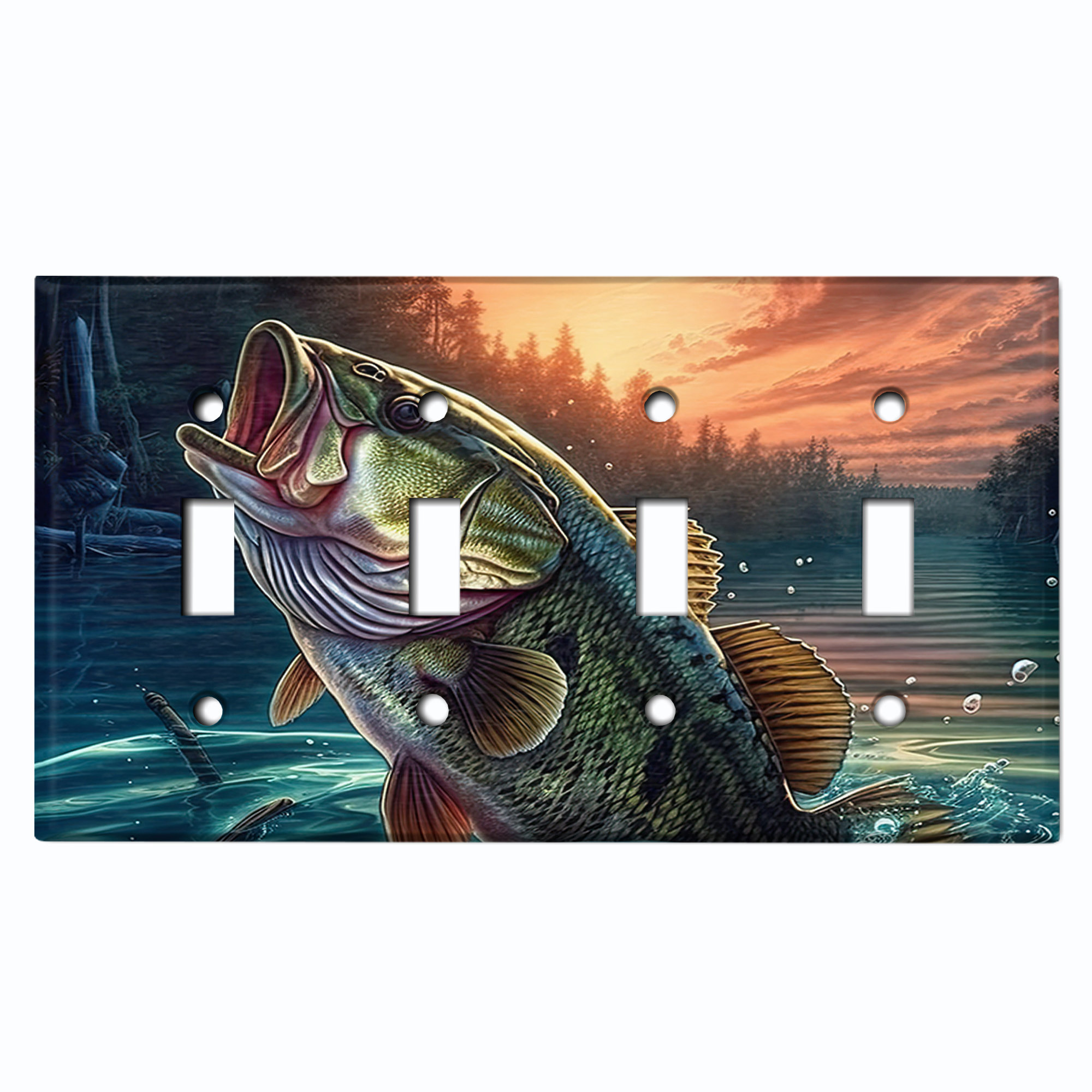 WorldAcc Metal Light Switch Plate Outlet Cover (Fishing Sea Bass River ...