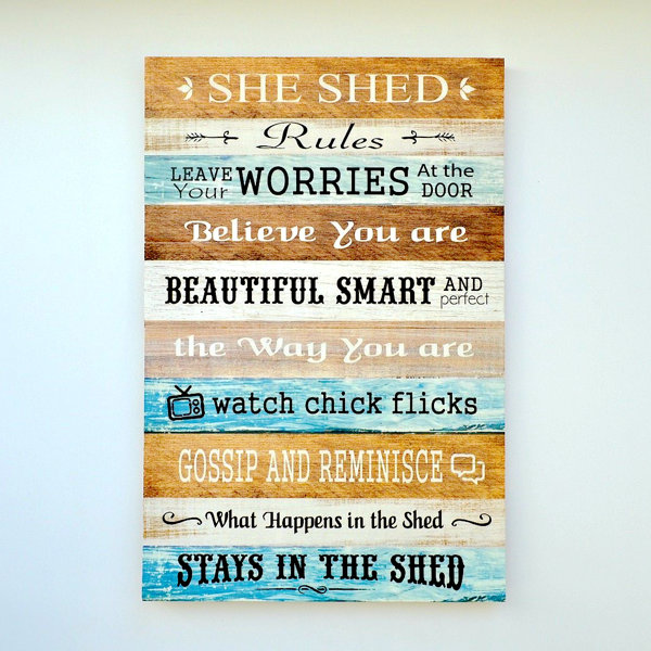 Trinx She Shed Rules - Unframed Textual Art Print on MDF | Wayfair