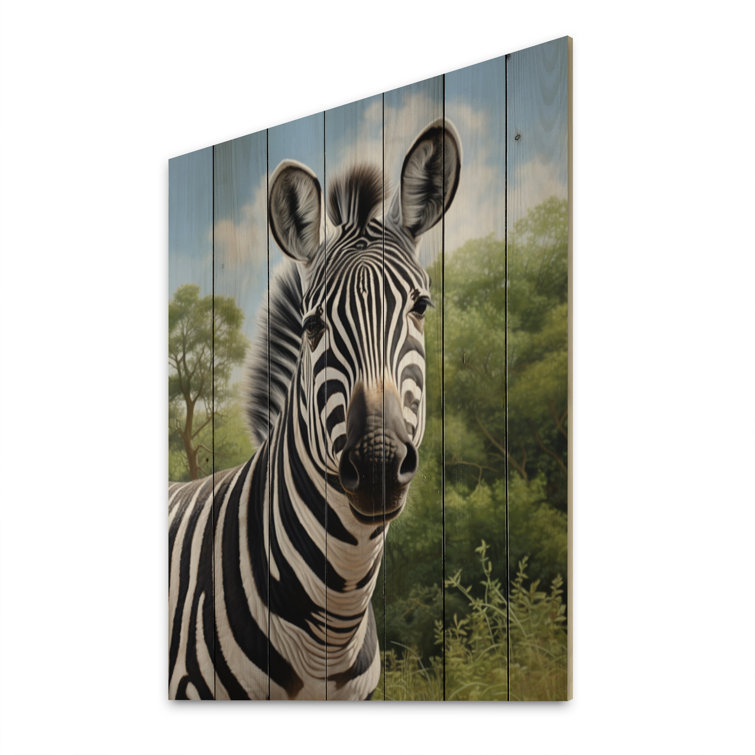 Millwood Pines Zebra Realistic Zebra Portrait On Wood Print - Wayfair ...